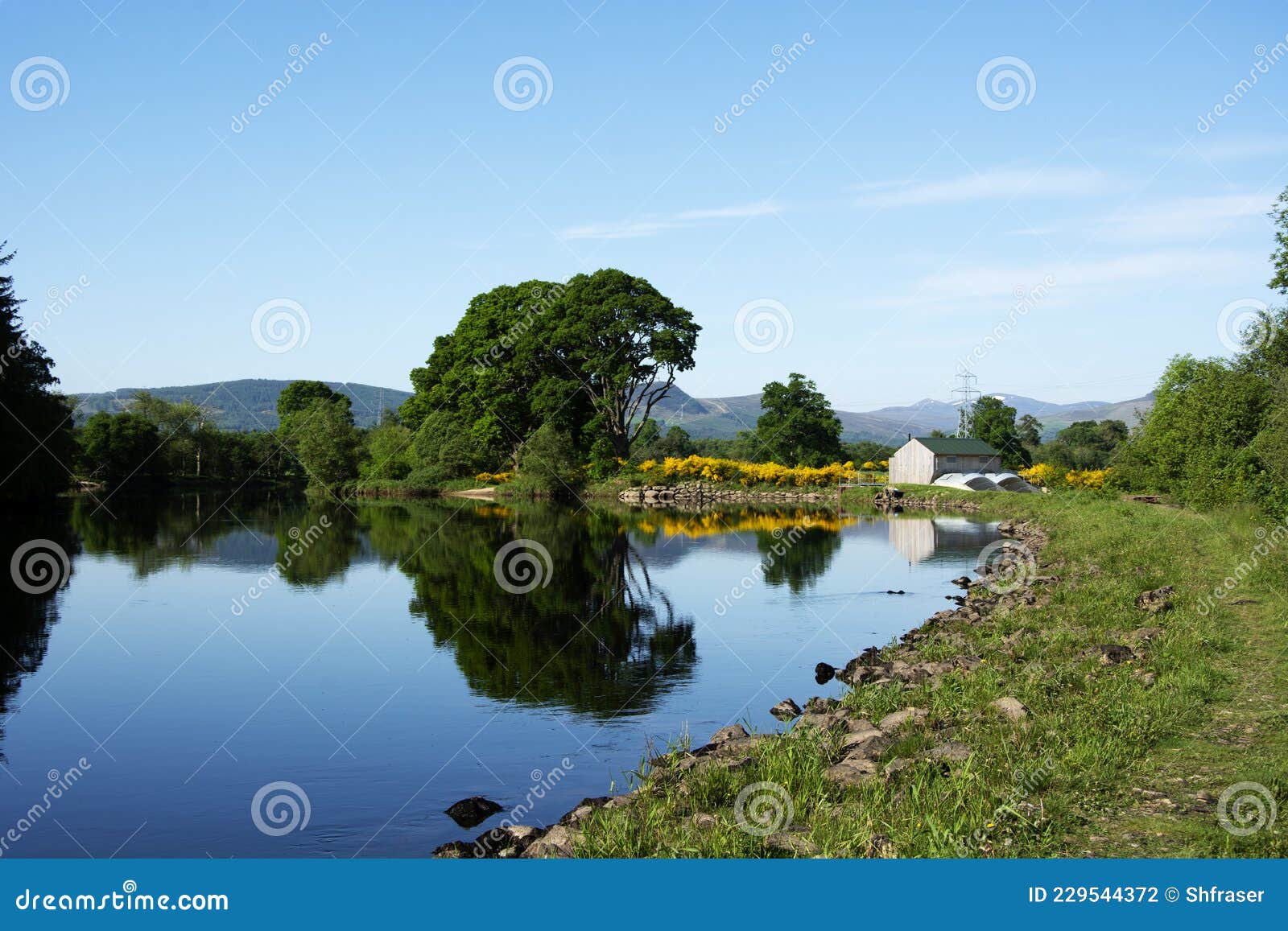Peaceful Environmental Scene with Flat River and Beautifully Reflected ...