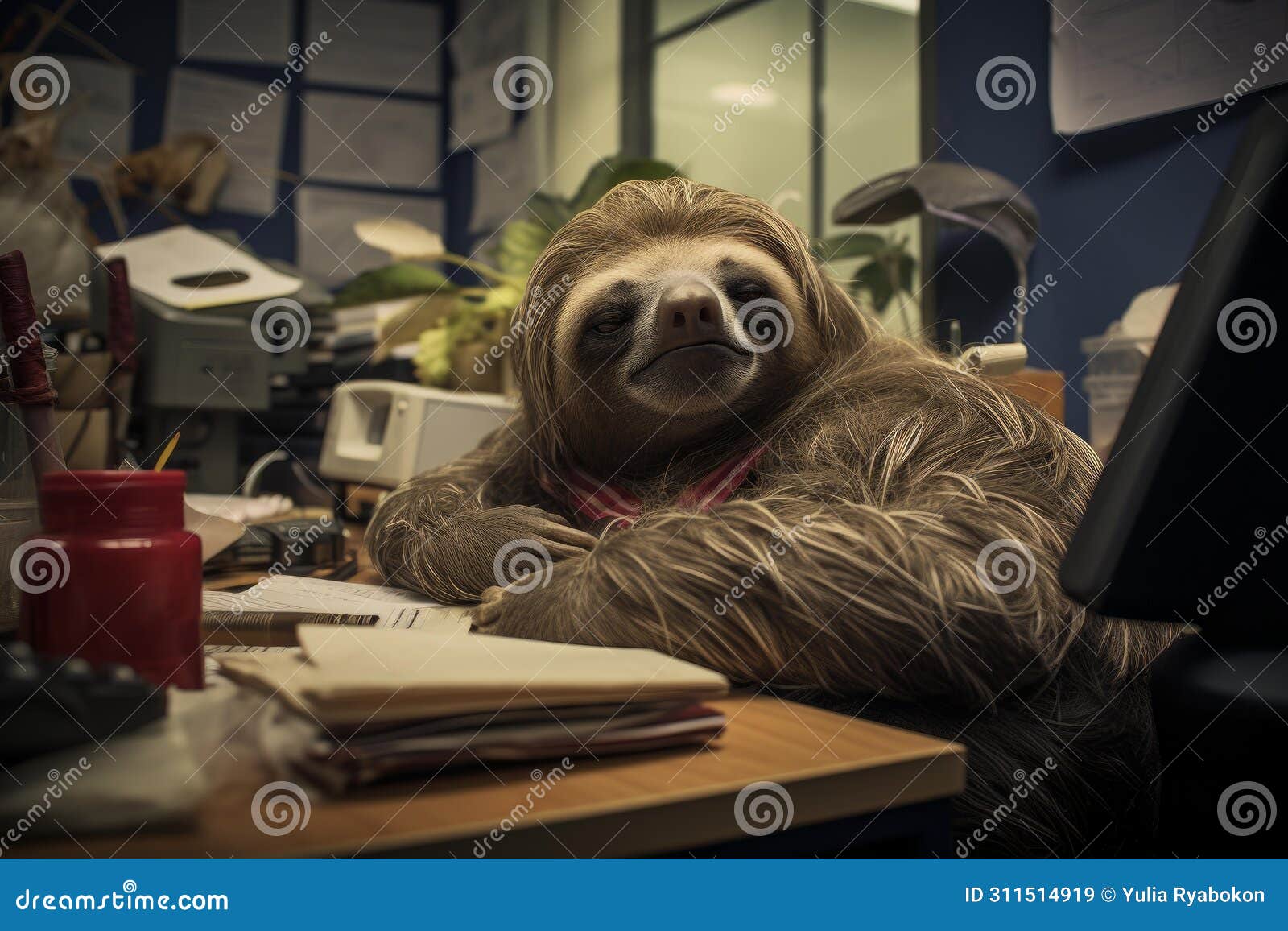 Peaceful Sloth Sleeping Office. Generate Ai Stock Illustration ...