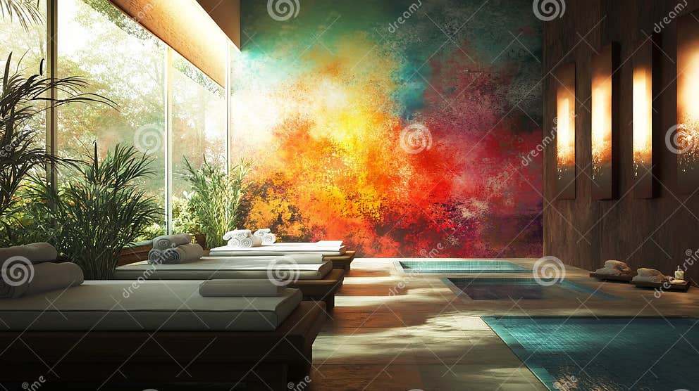 Peaceful Spa Setting with a Bold and Vibrant Abstract Backdrop. Stock ...