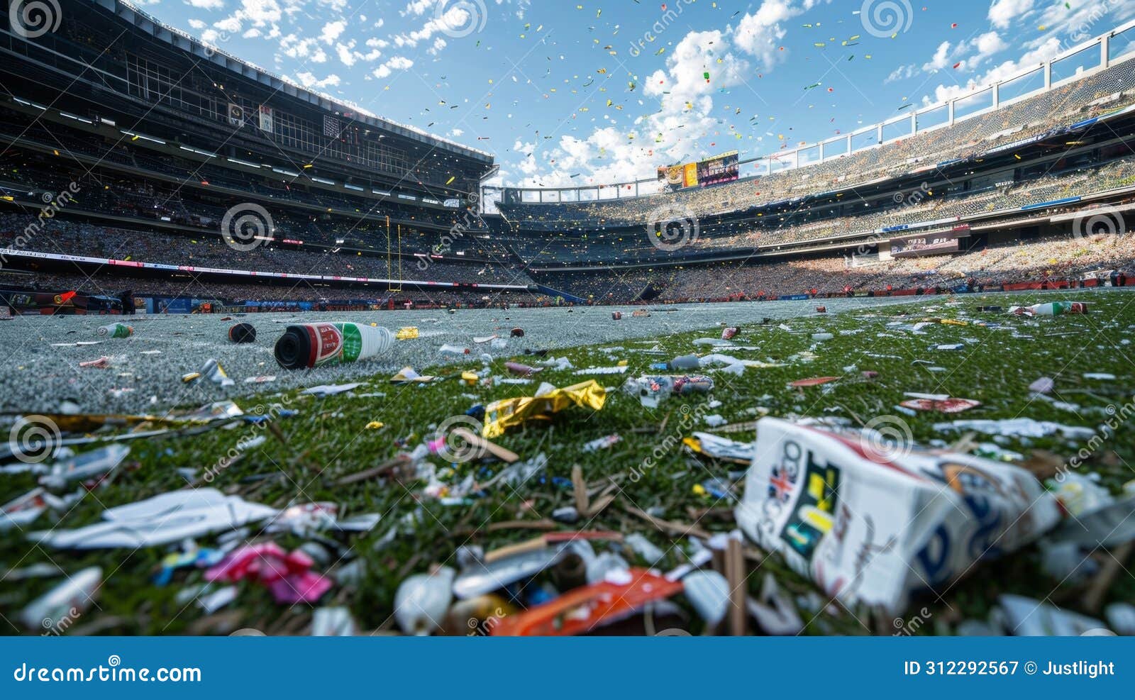 The Peaceful View of an Empty Stadium after an Event with the Remains ...