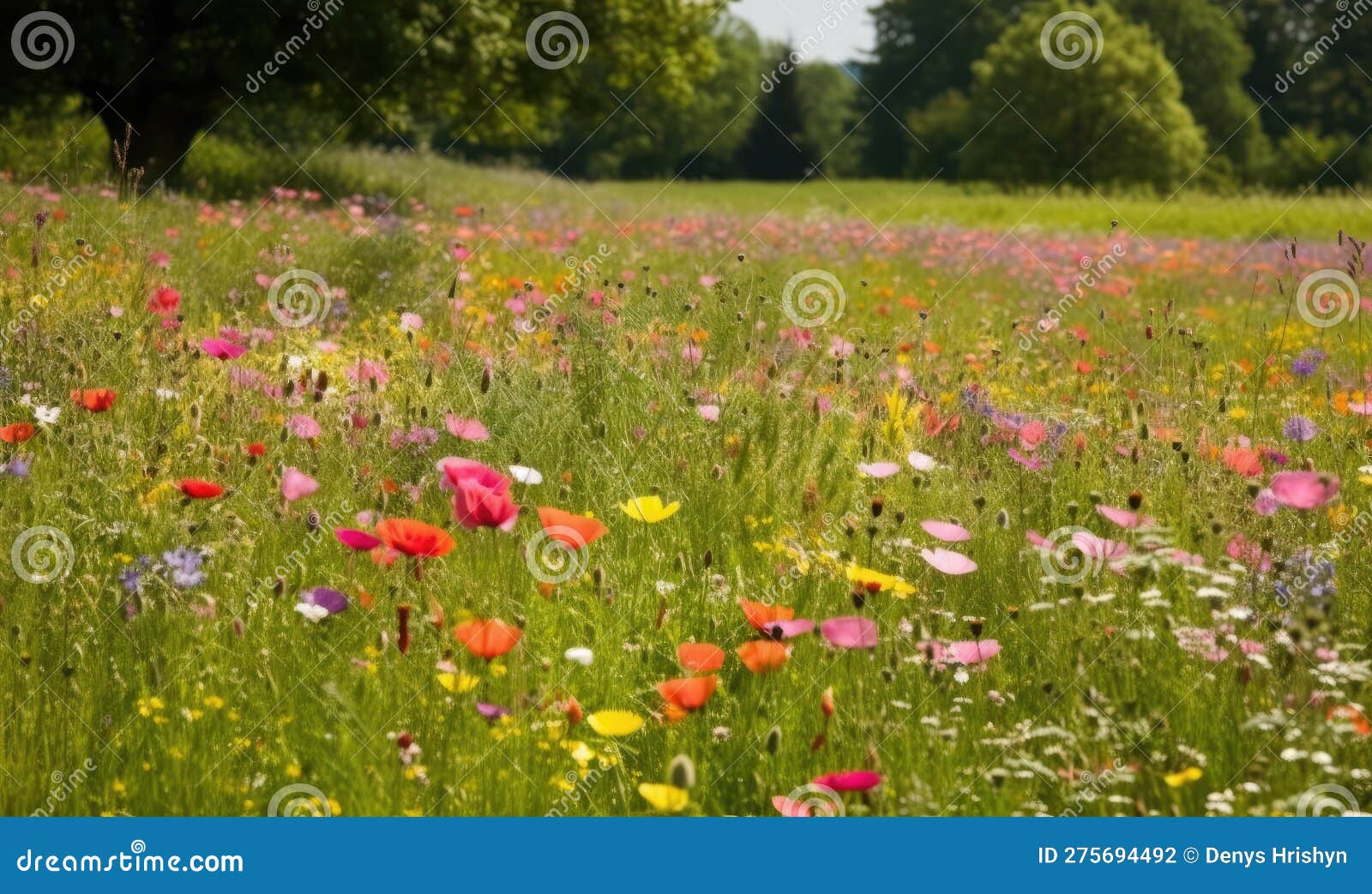 A Peaceful Walk through Spring Meadow of Flowers Creating Using ...