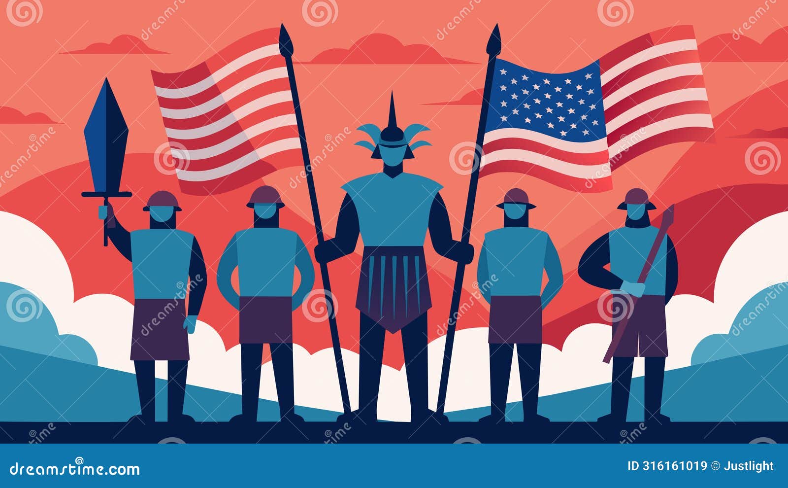 Peaceful Warriors Standing Tall and Proud in Front of an American Flag ...