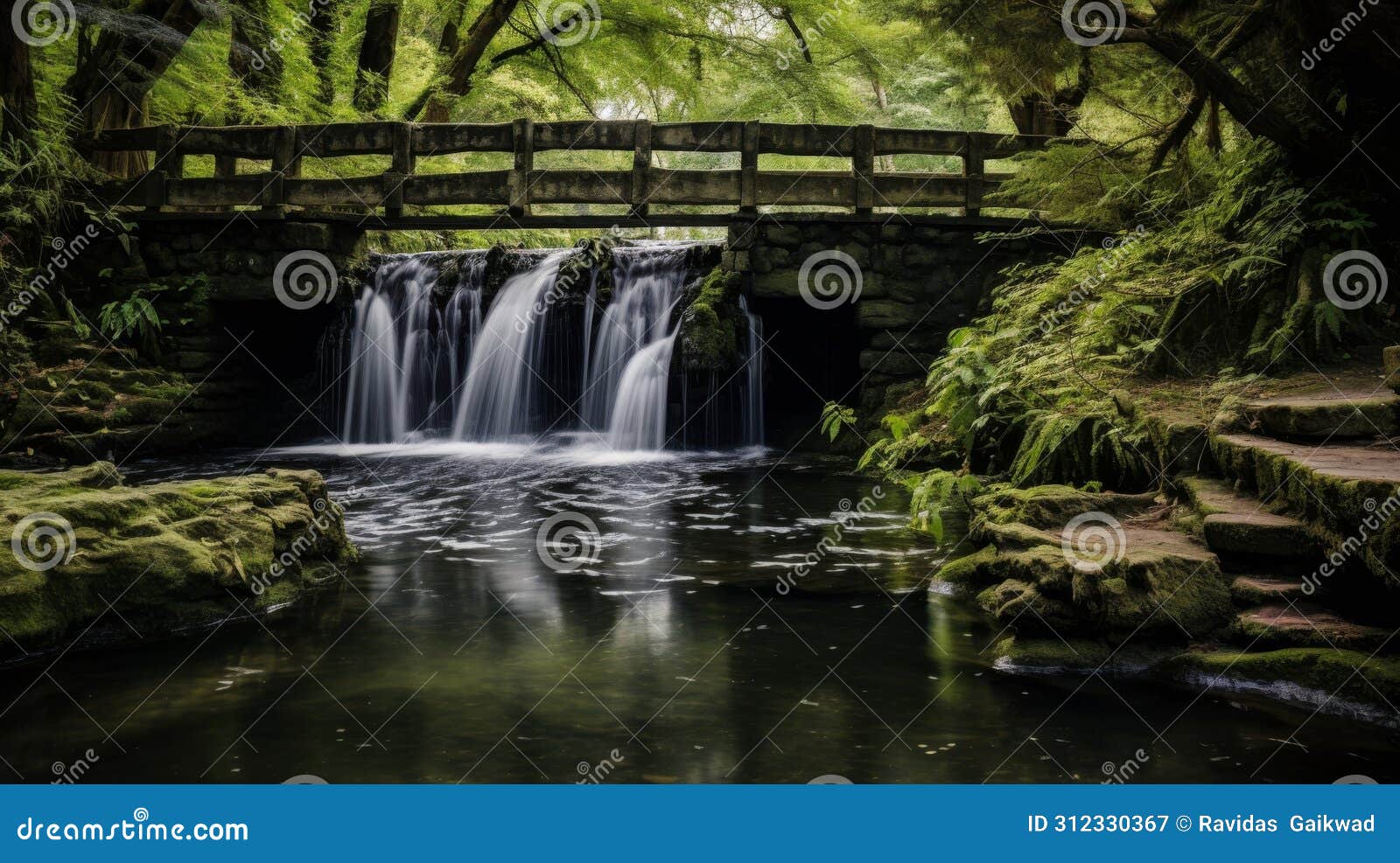 Peaceful Waterfall And Bridge In Natural Environment Stock Image ... Peaceful Waterfall And Bridge In Natural Environment Stock Image ...