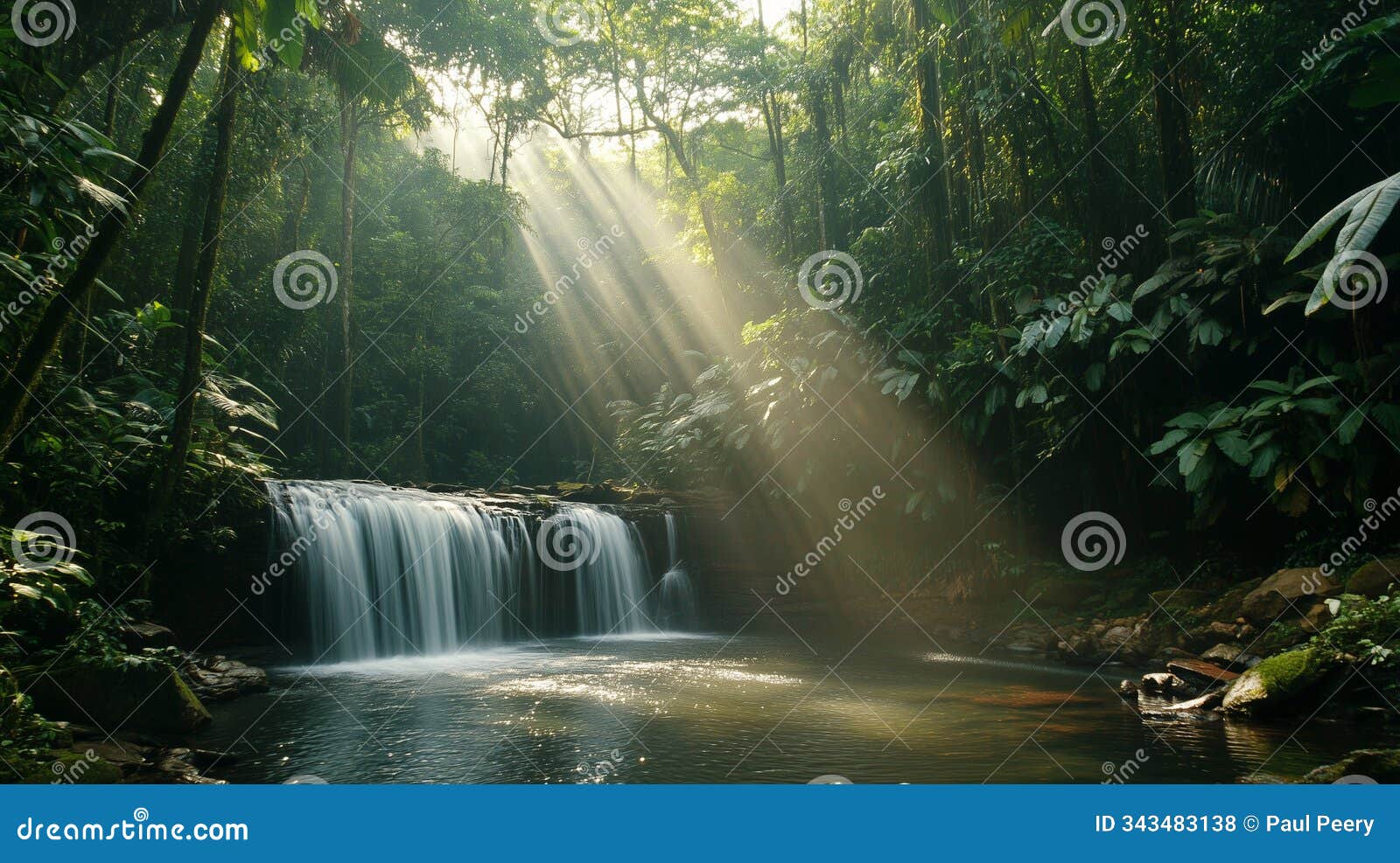 Peaceful Waterfall And Bridge In Natural Environment Stock Image ...