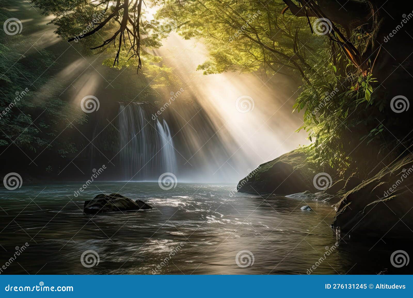 Peaceful Waterfall, with the Sun Shining through the Mist, Creating a ...
