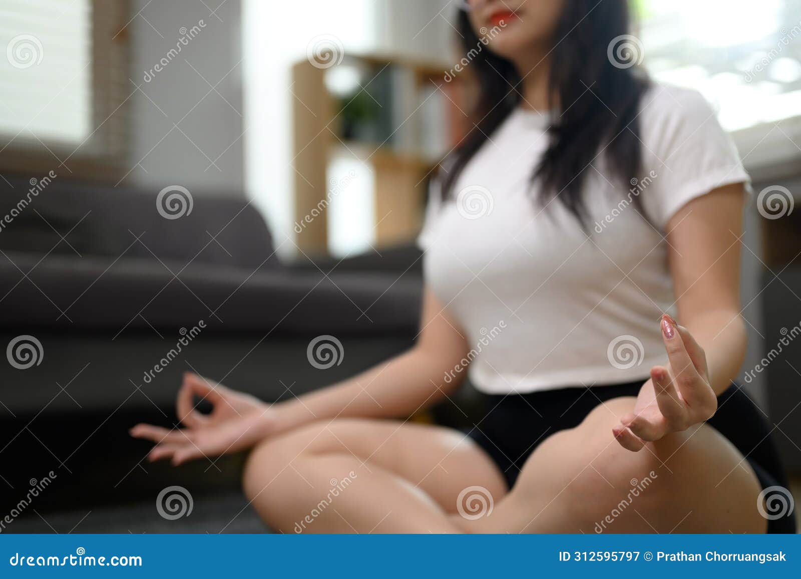 Peaceful Young Woman Practicing Breathing Exercise, Meditating at Home ...