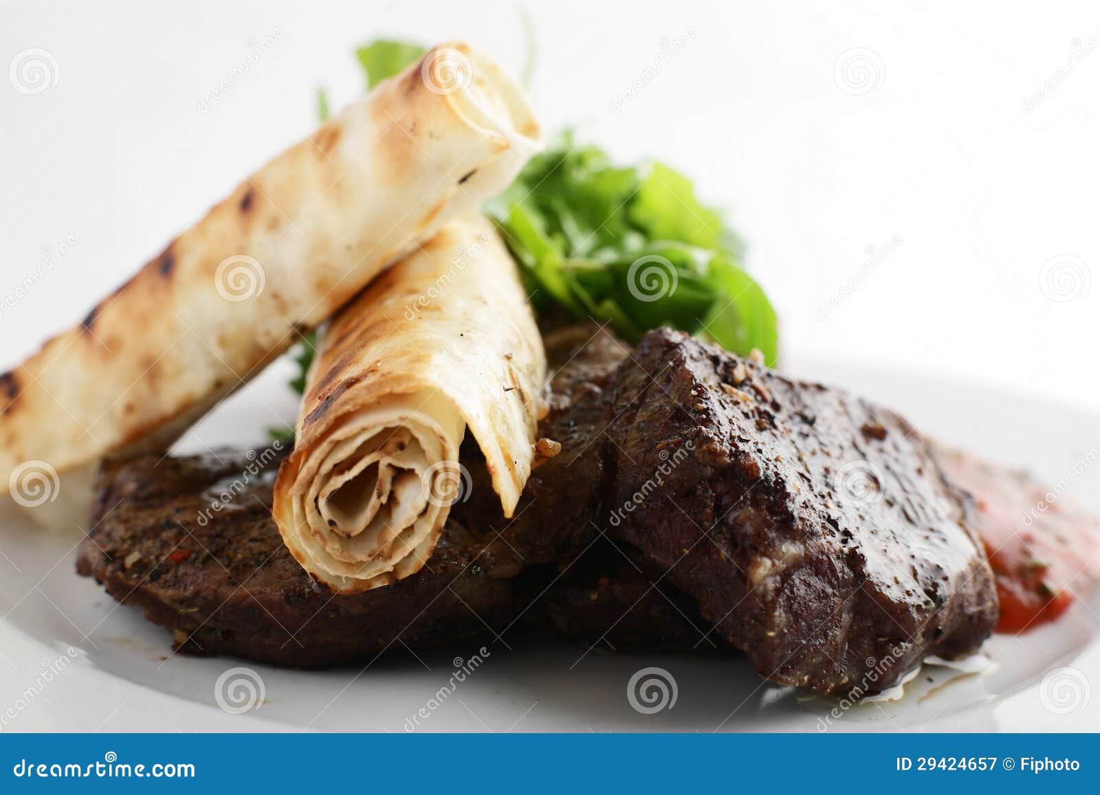 Peaces of Meat with Garnish Stock Image - Image of lettuce, piece: 29424657