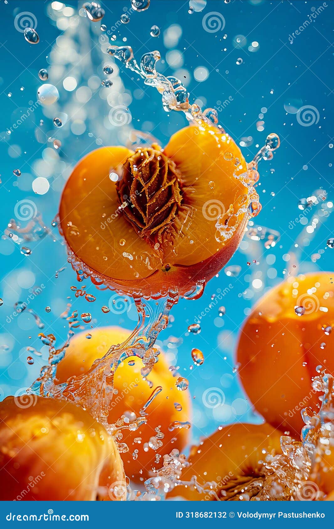 A Peach is Being Splashed with Water Stock Photo - Image of liquid ...