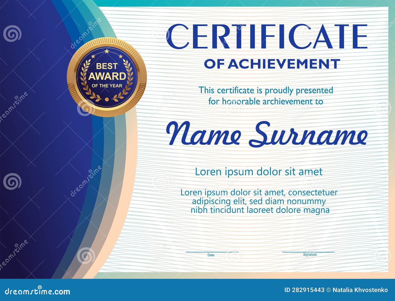 Vector Template of the Certificate Made in Blue, Peach and Dark Blue ...