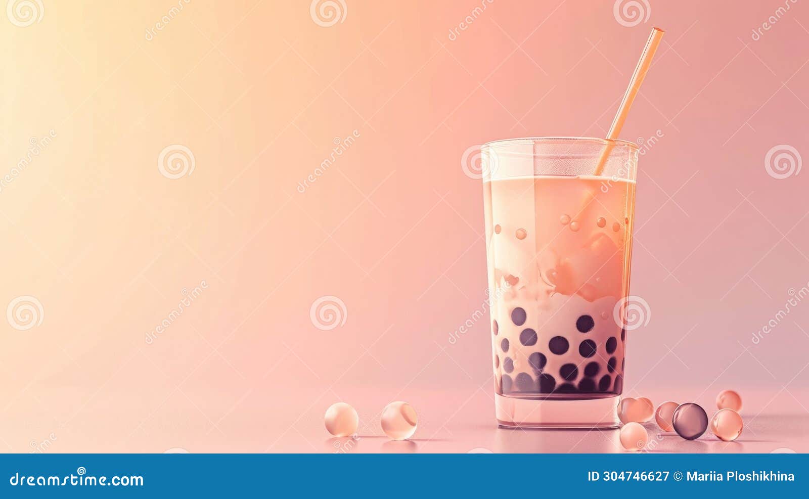 Refreshing Peach-colored Bubble Tea with Tapioca Pearls on a Pastel ...