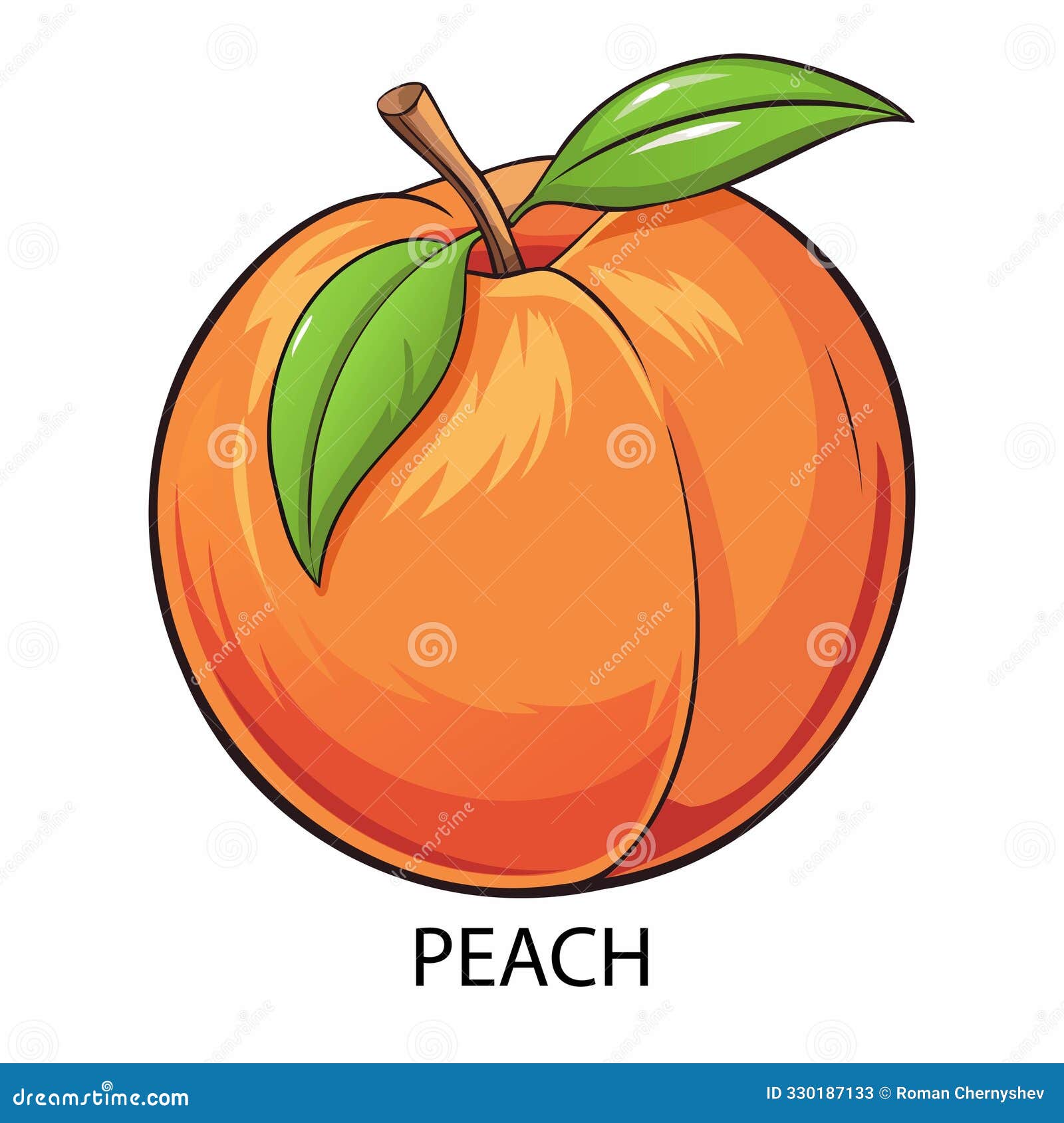 Peach in Cartoon Style on a White Background. Stock Vector ...