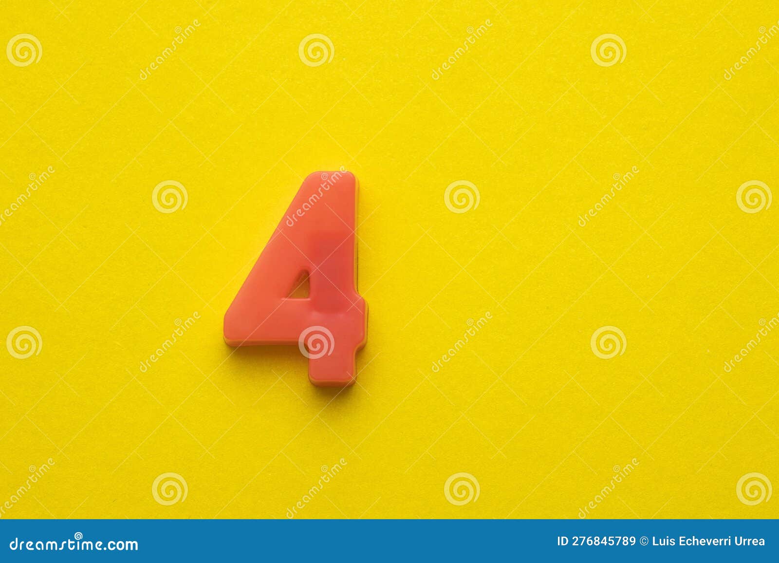 Peach Colored Number Four (4) - Plastic Digit on Yellow Foamy ...