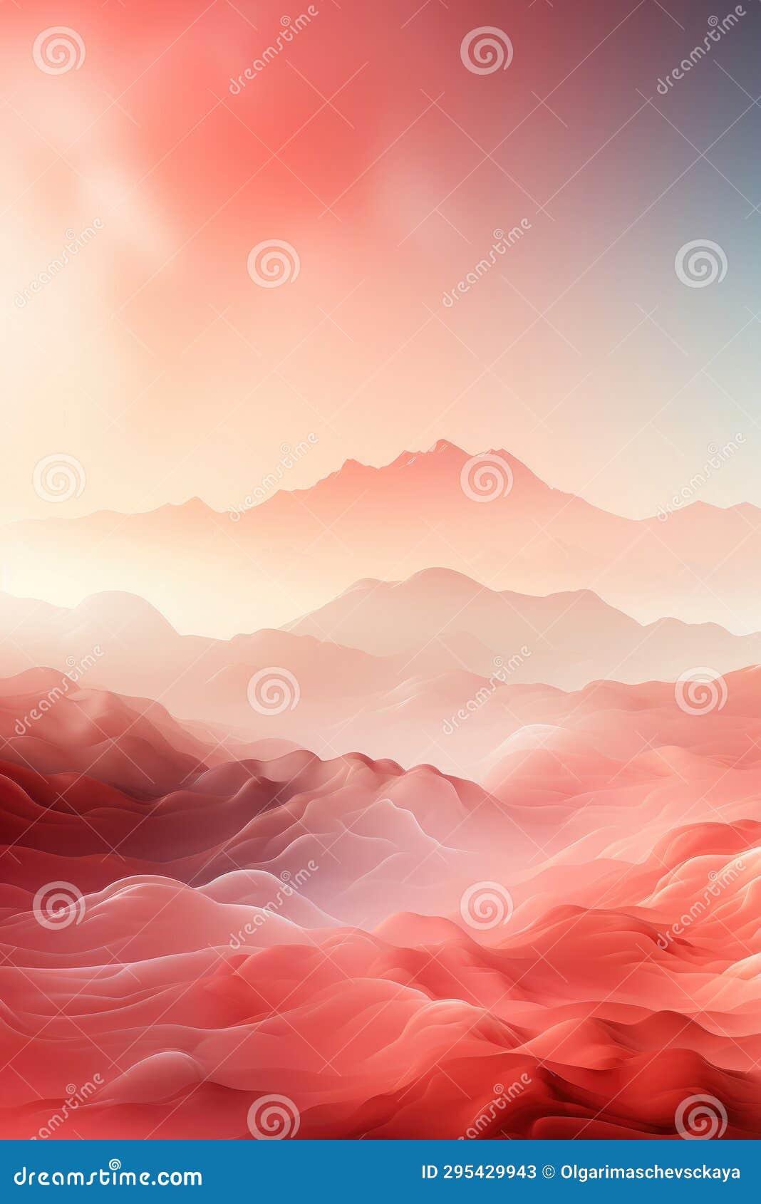 Peach Coral Abstract Mountain Landscape on Sunset Background Stock ...