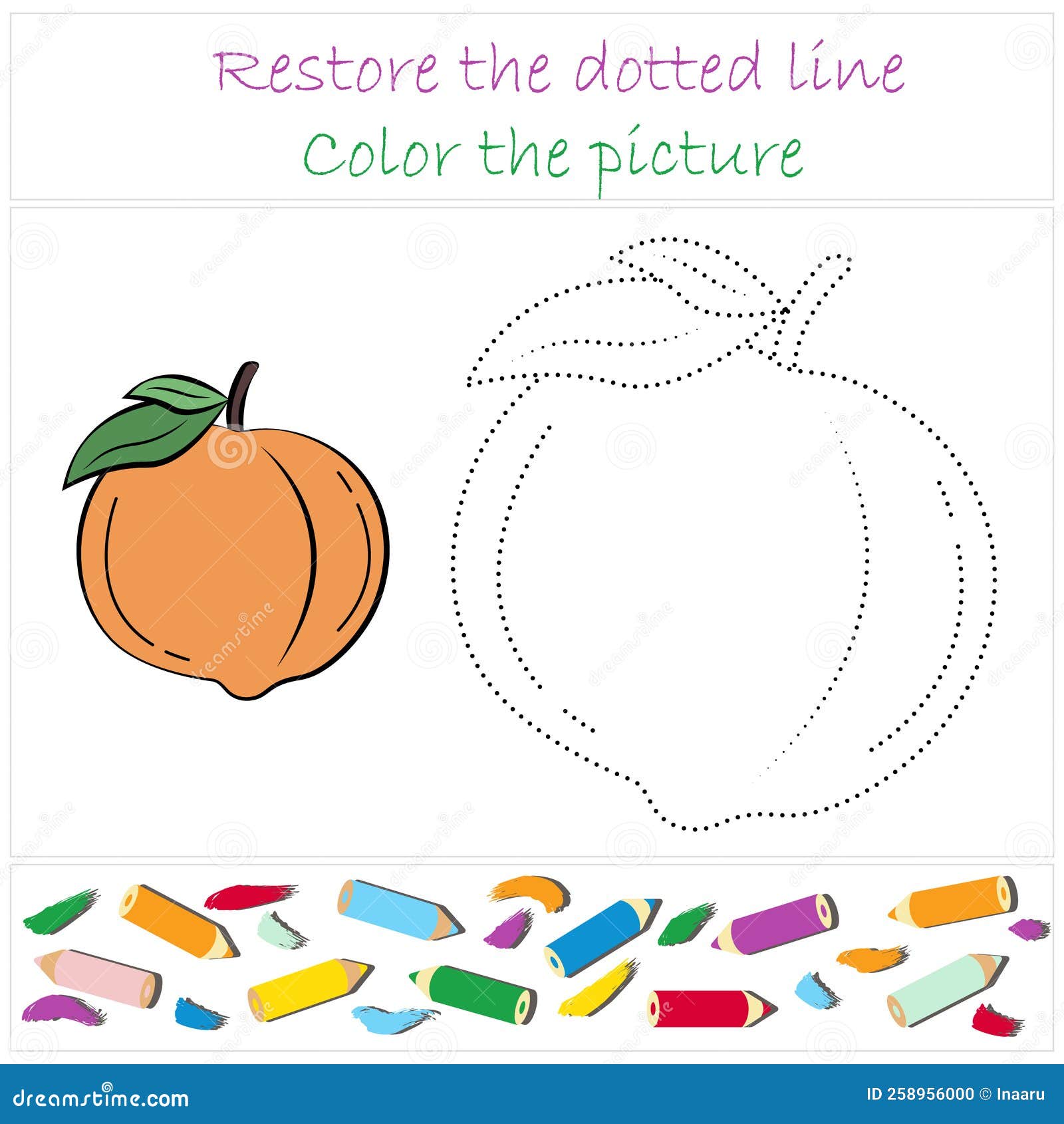 Peach. Educational Developing Game for Preschoolers "Trace and Color ...