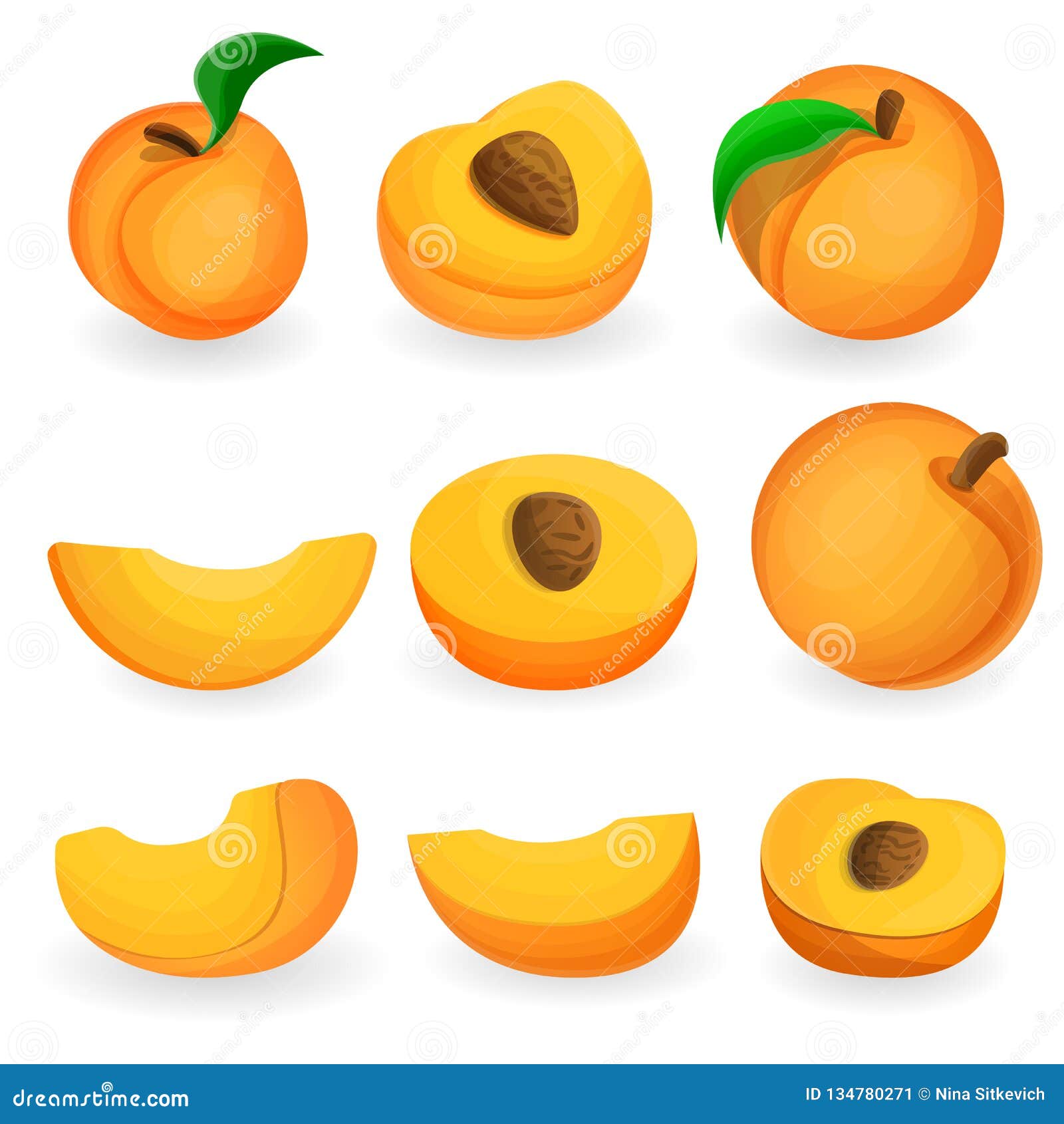 Peach Icon Set, Cartoon Style Stock Vector - Illustration of collection ...