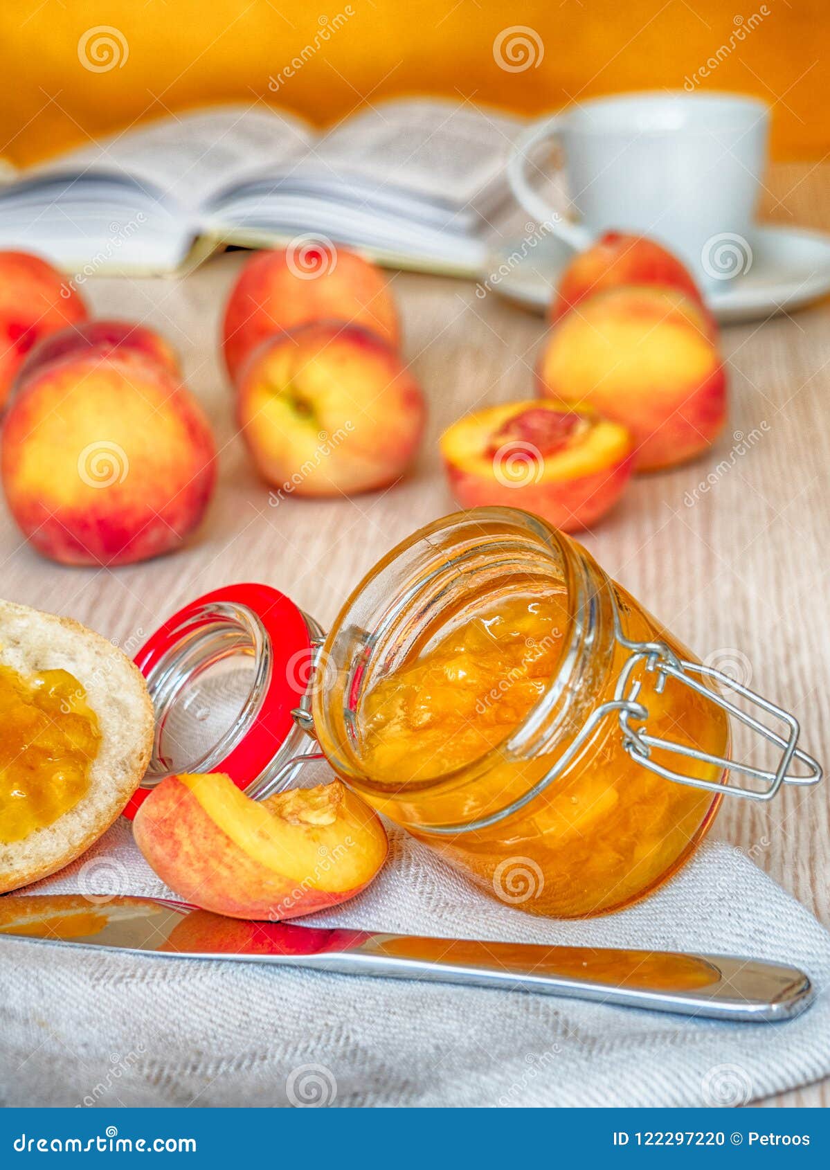 Peach jam jar stock photo. Image of sweet, fresh, table - 122297220