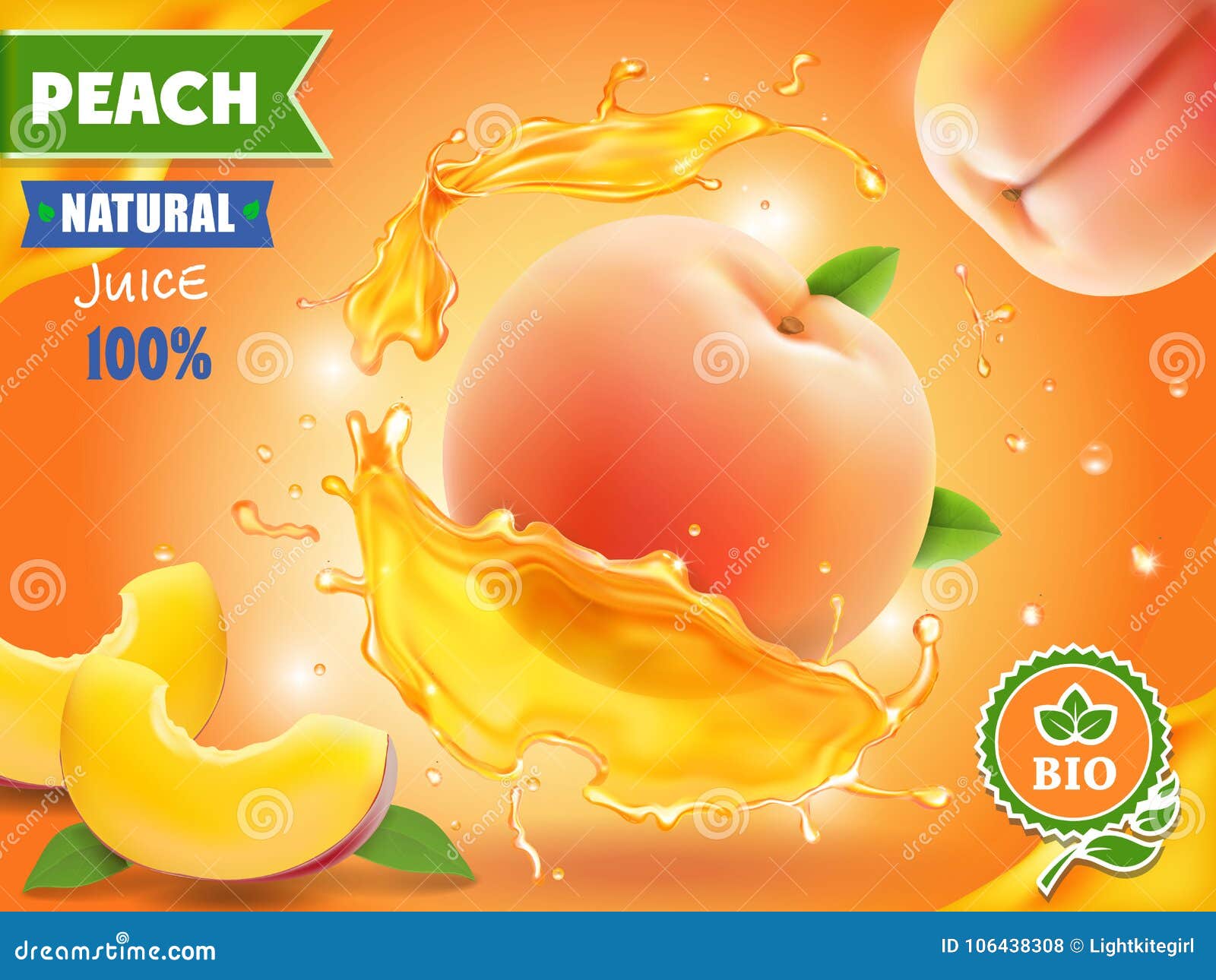 Peach Juice. Realistic Splash of Juice with Peach Advertising Stock ...