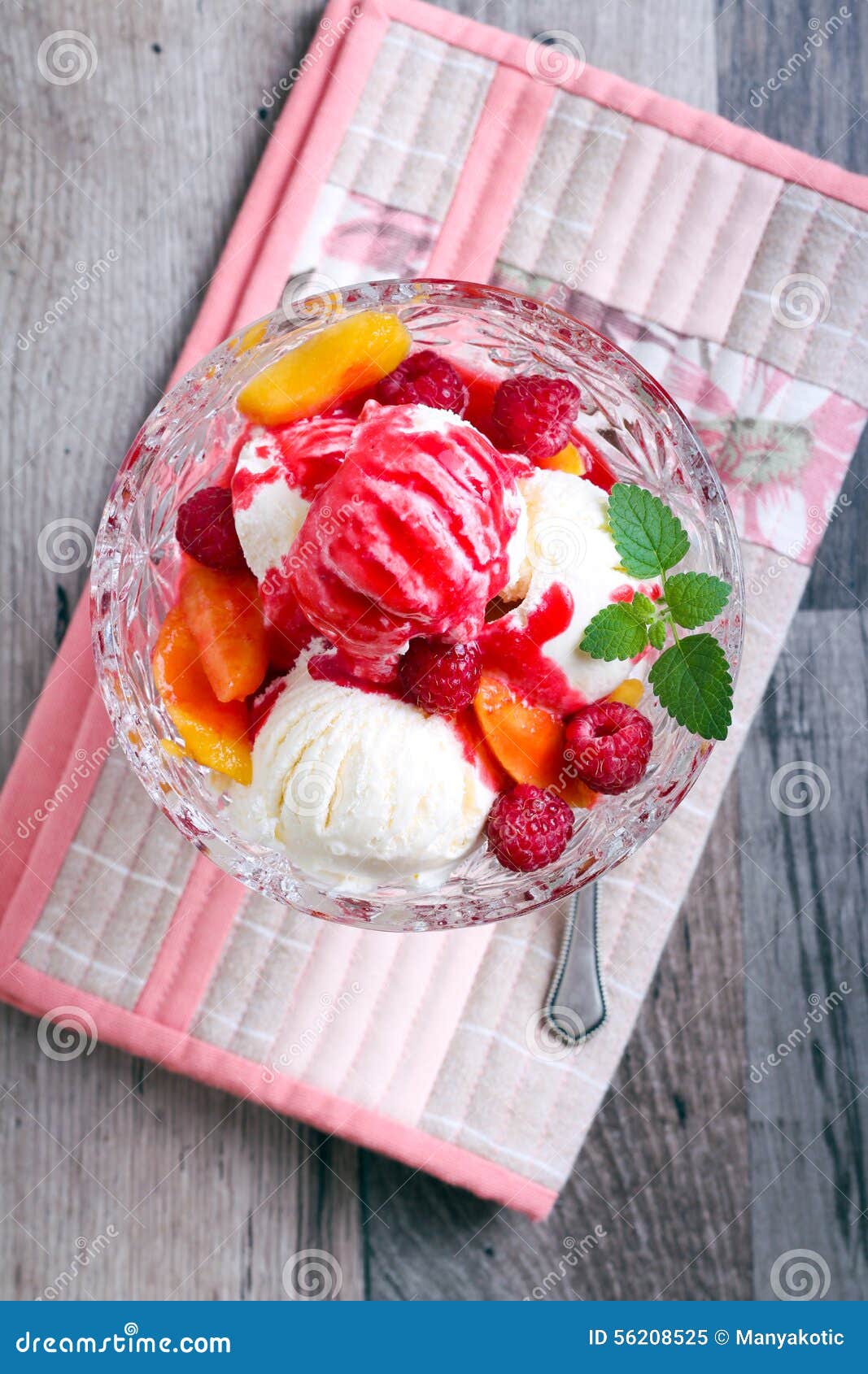 Peach melba dessert stock image. Image of sauce, cream - 56208525