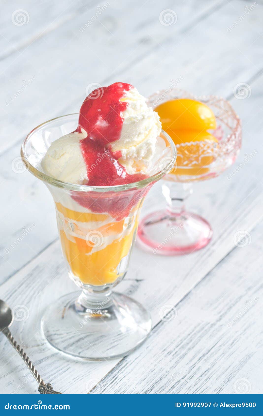 Peach Melba ice cream stock image. Image of melba, ball - 91992907