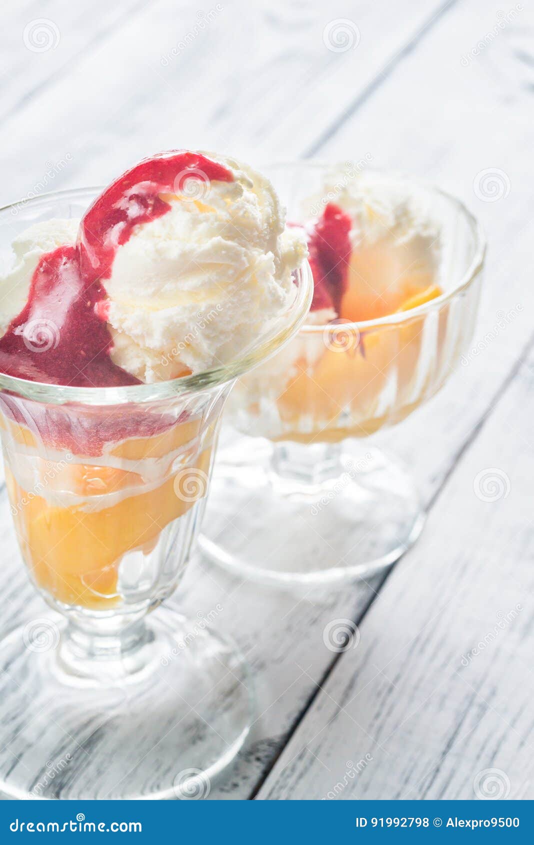 Peach Melba ice cream stock photo. Image of closeup, berry - 91992798