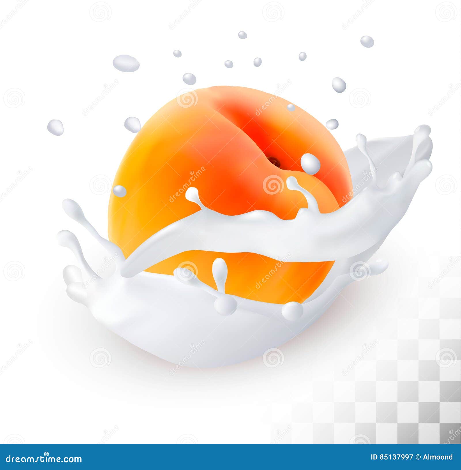 Peach in a Milk Splash on a Transparent Background. Stock Vector ...
