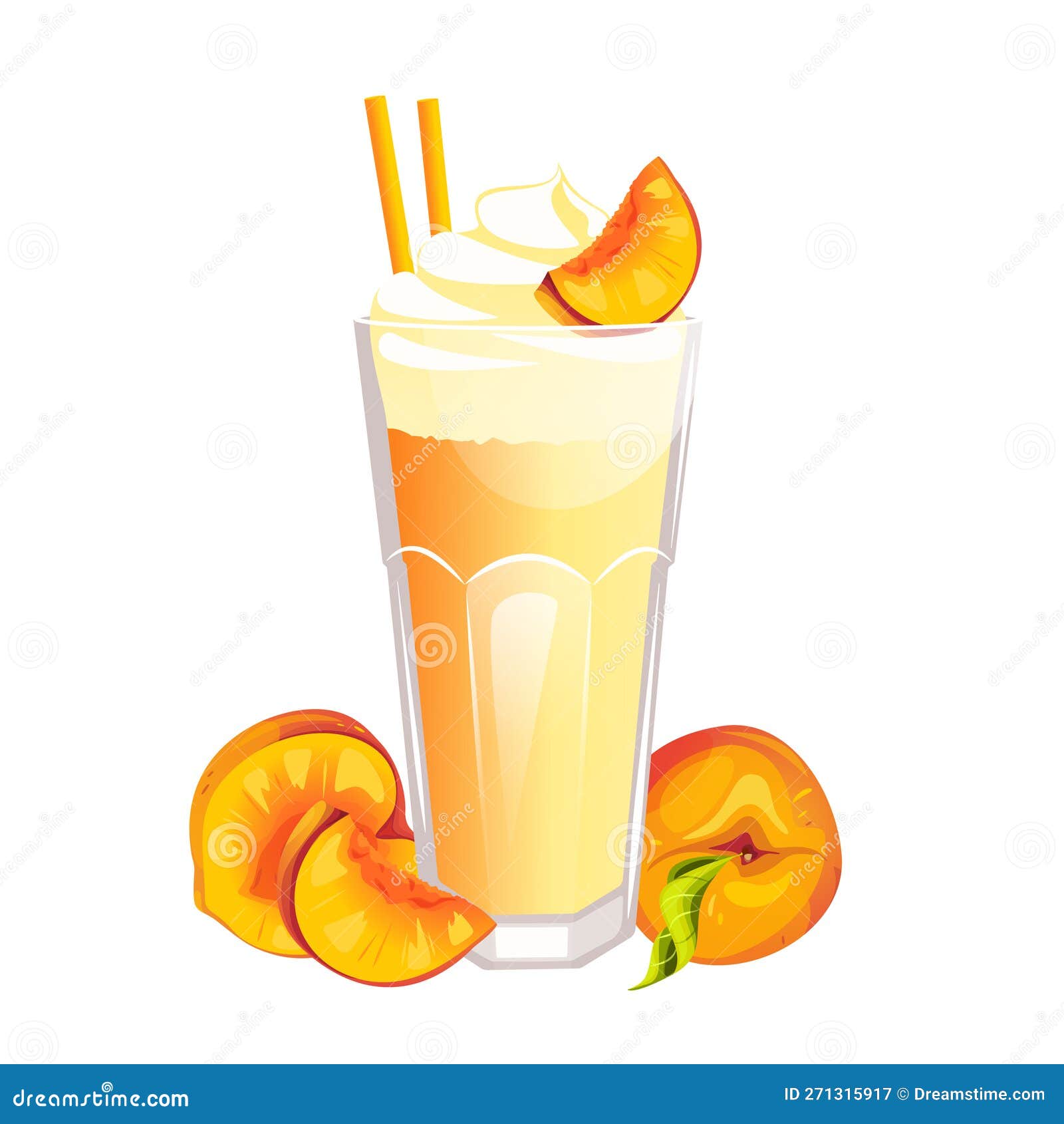 Peach Milkshake Decorated with Peach Slices and Whipped Cream. Stock ...