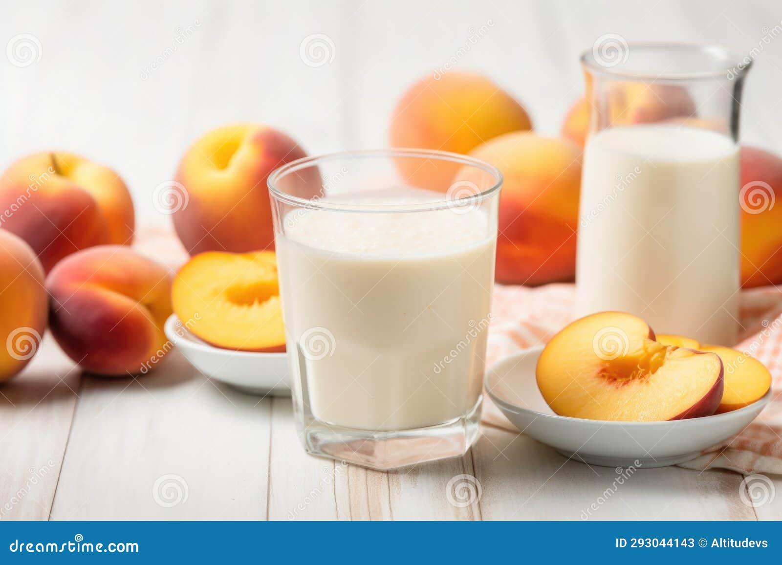 Peach Milkshake Next To a Bowl of Fresh Peaches Stock Image - Image of ...