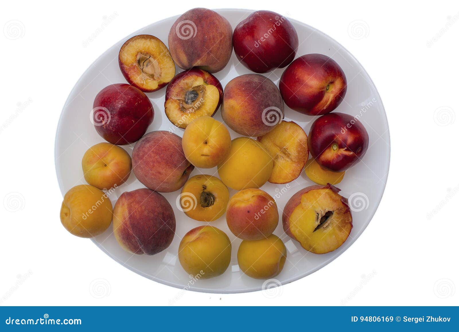 Peach, Nectarine and Apricot on White Plate Stock Image - Image of ...