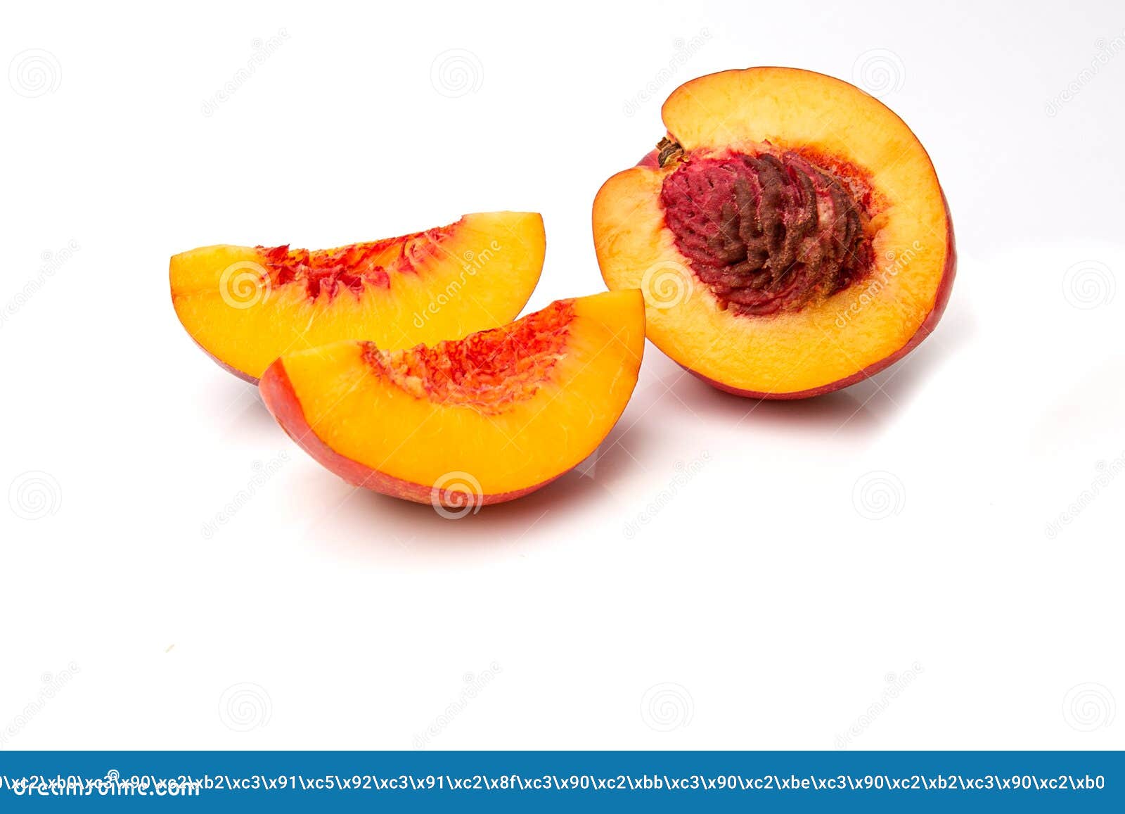 Peach or Nectarine with Cut Pieces on White Background Stock Image ...