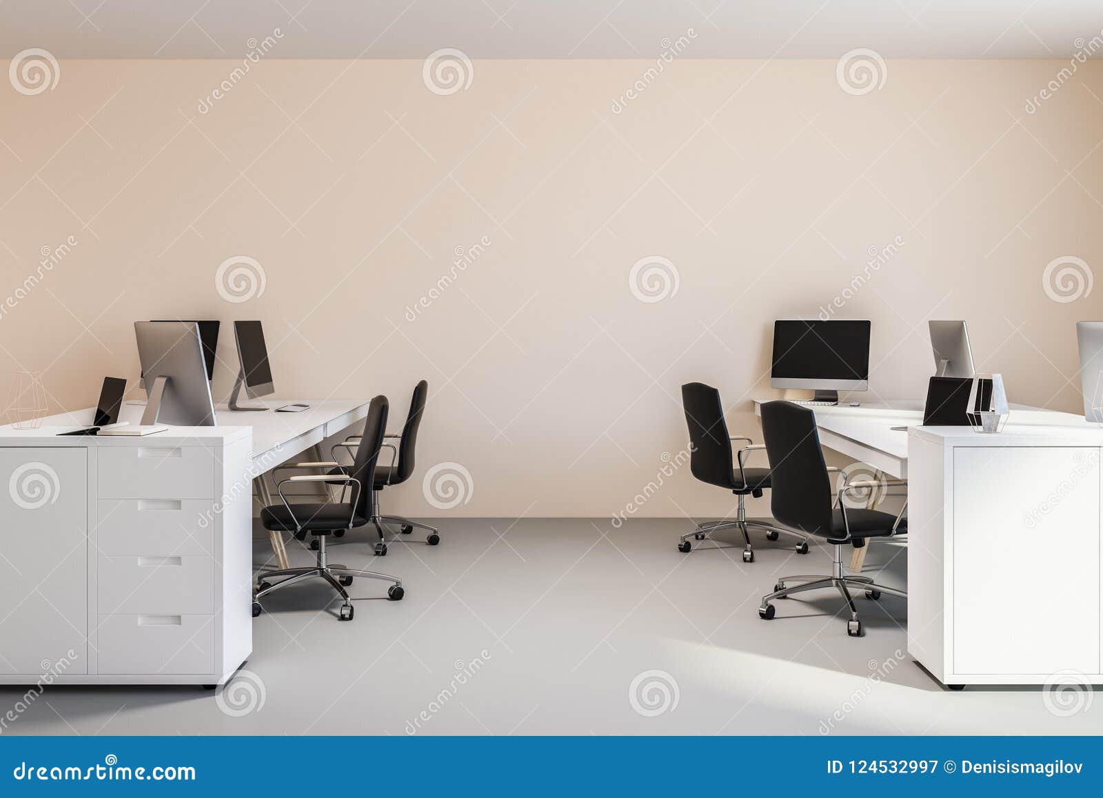 Peach Wall Office Interior, Computer Desks Stock Illustration ...