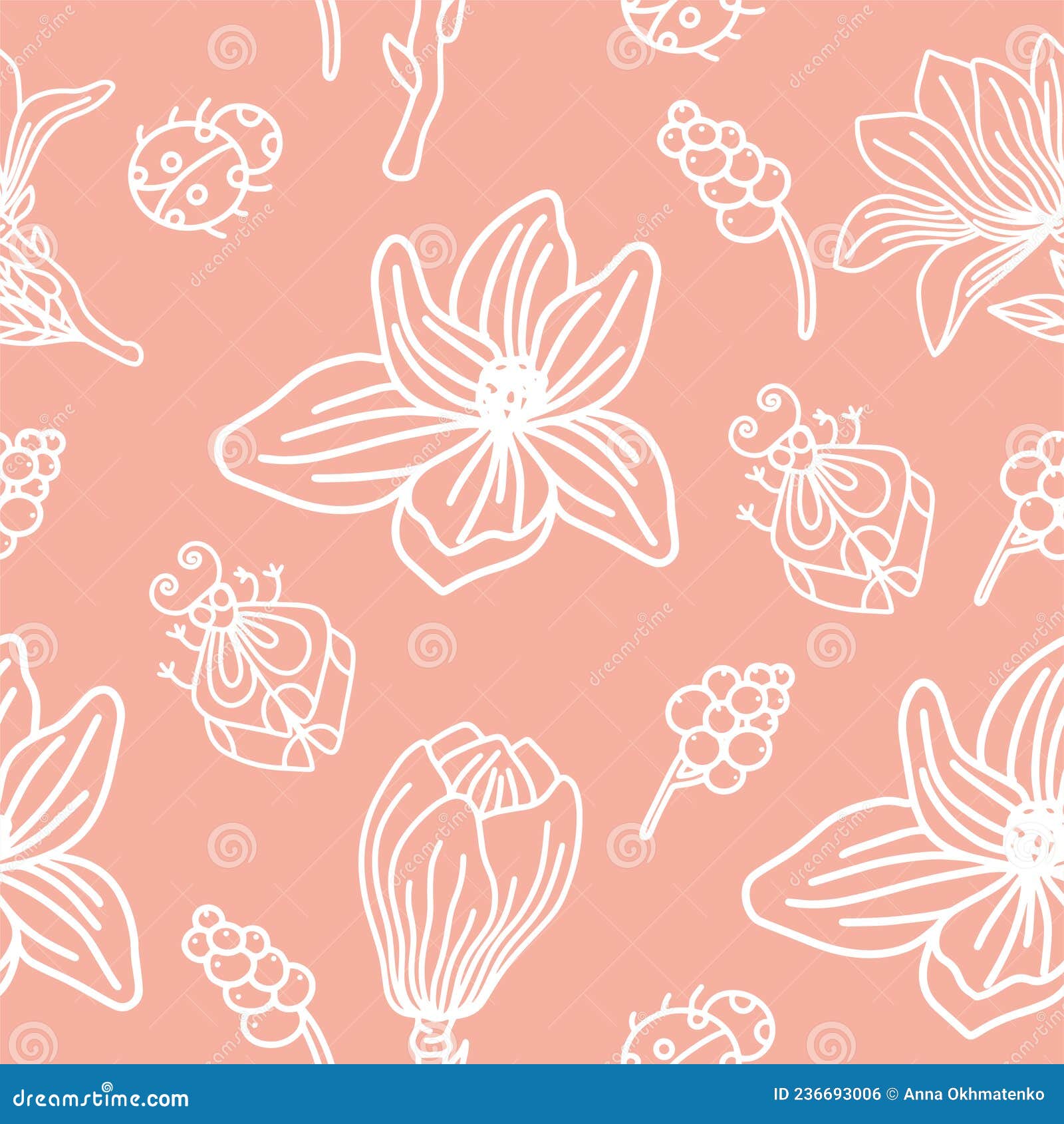 Peach Pattern. Floral Ornament. Vector Seamless Background. Stock ...