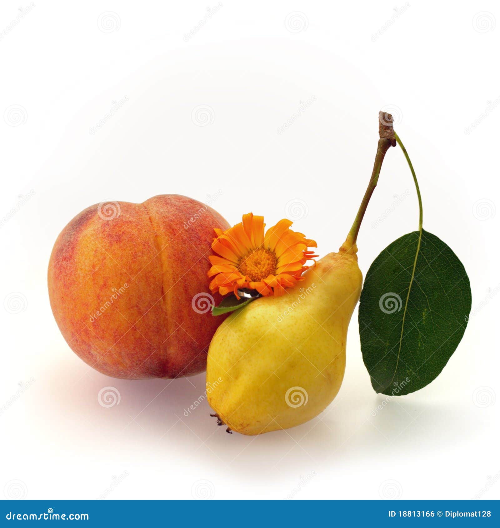 Peach, Pear and Orange Kalendula Stock Photo - Image of closeup, fruits ...