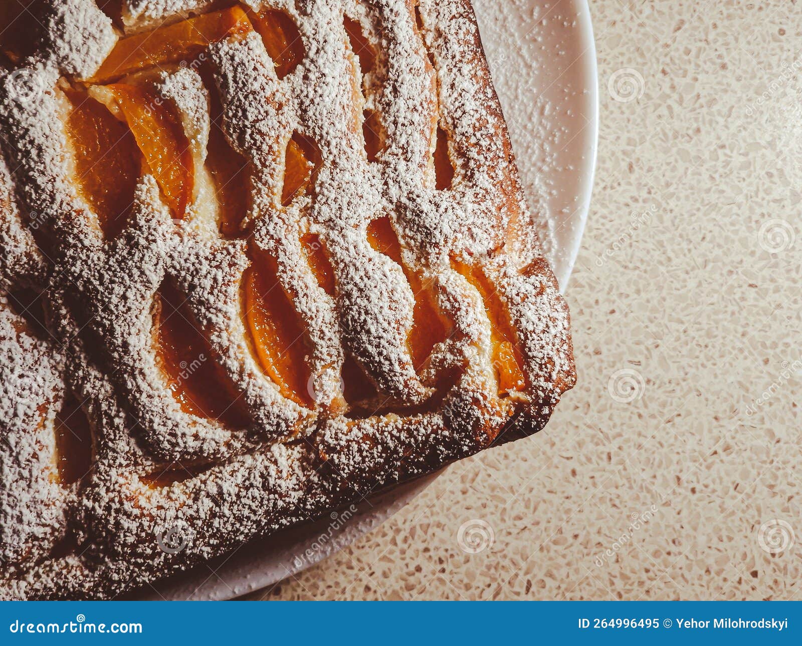Peach Pie with Powdered Sugar Stock Image - Image of delicious, treat ...