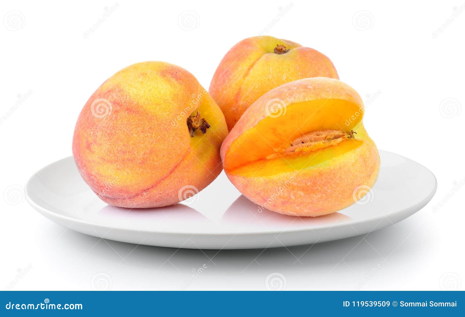 Peach in a Plate Isolated on a White Background Stock Image - Image of ...