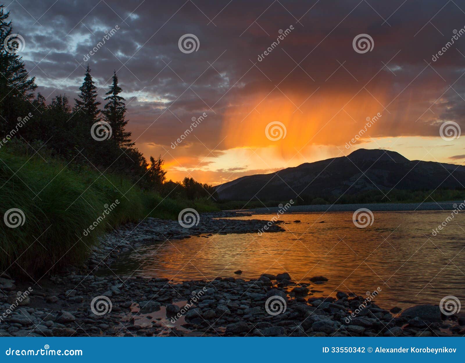 Peach rain at sunset stock photo. Image of stream, trees - 33550342