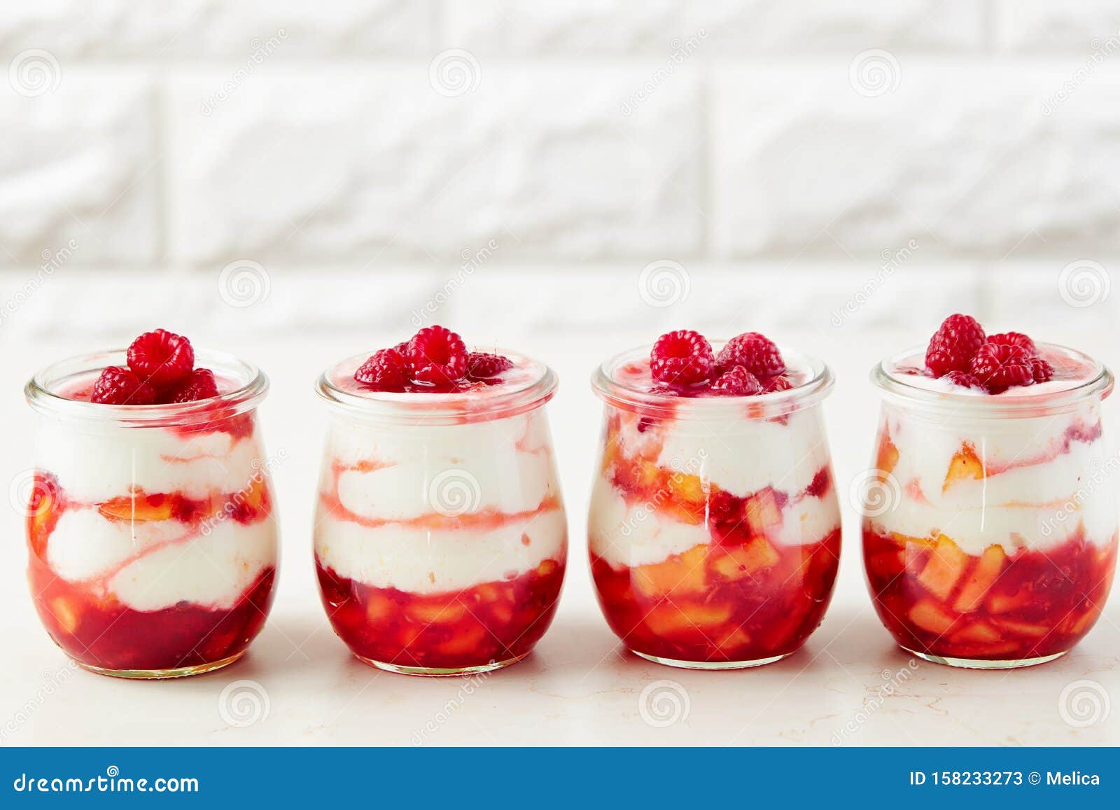 Peach and Raspberry Dessert with Yogurt Cream Stock Image - Image of ...