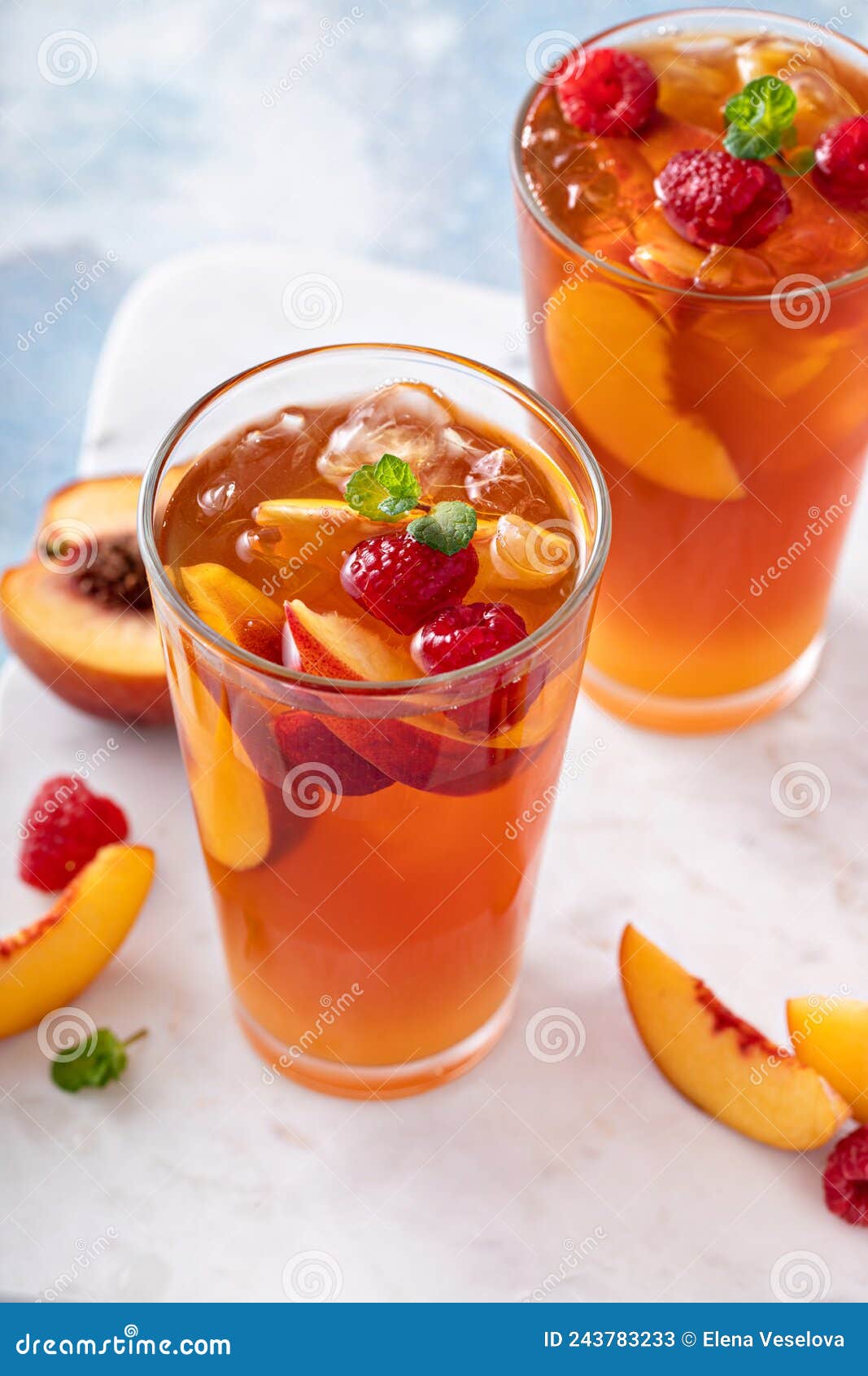 Peach and Raspberry Iced Tea or Cocktail Stock Image - Image of fruit ...