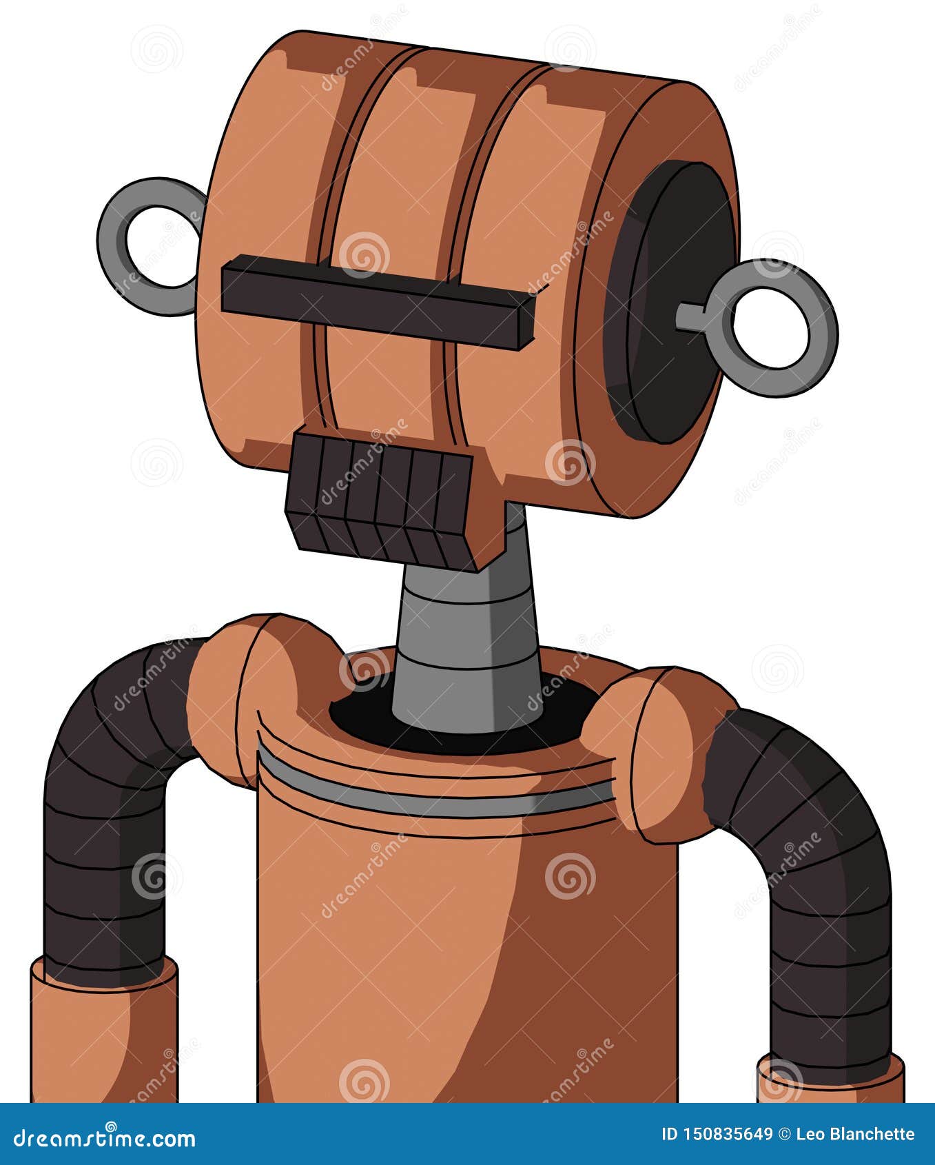 Peach Robot With Multi-Toroid Head And Dark Tooth Mouth And Black Visor ...