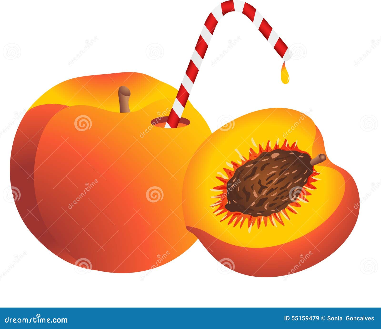 Peach with Straw stock vector. Illustration of delicious - 55159479