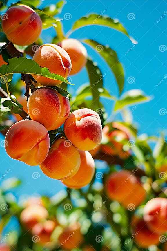 A Peach Tree with Ripe Peaches Hanging from it Stock Image - Image of ...