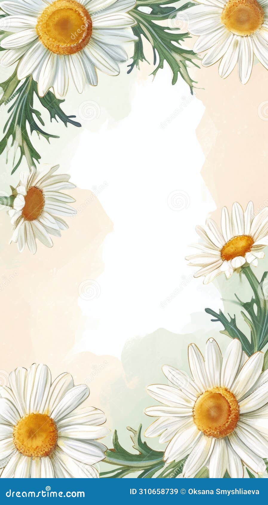 Peach Watercolor Daisy Frame for Text. Delicate Daisy Chain on a Peach ...