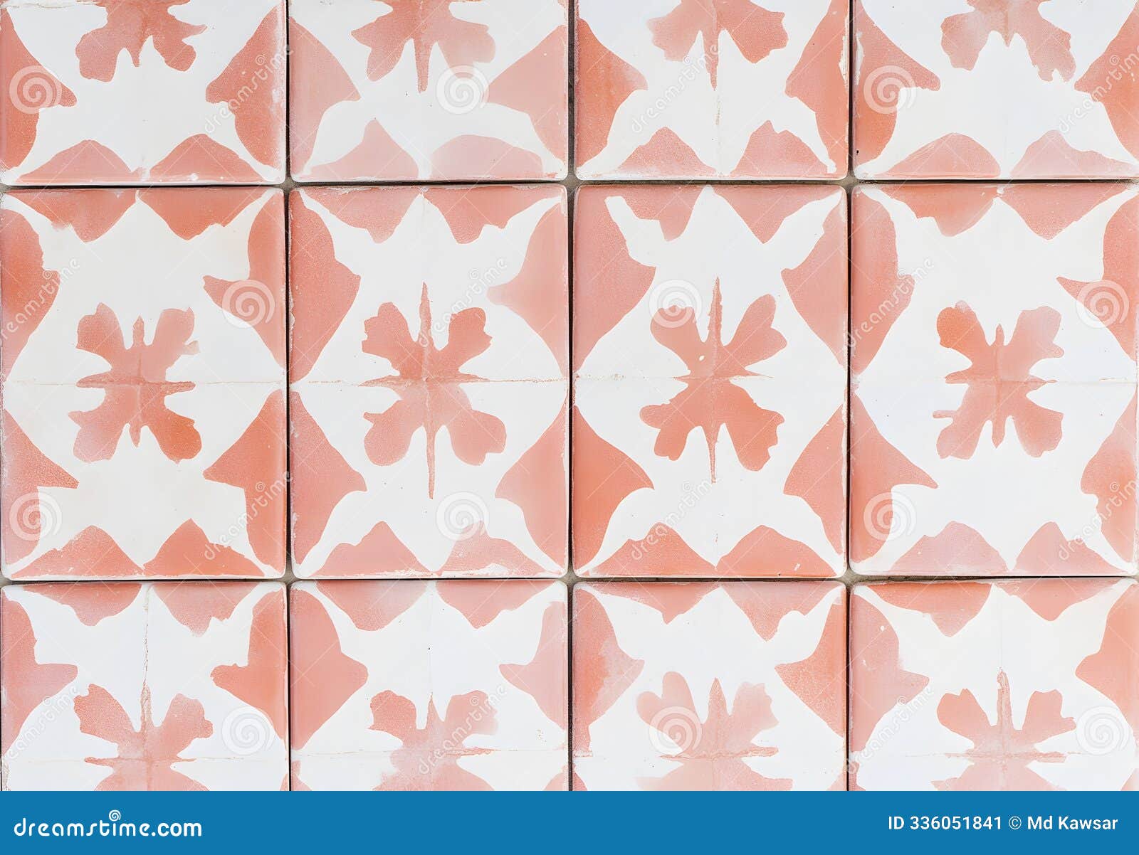 Peach and White Floral Pattern Tile Design Stock Illustration ...