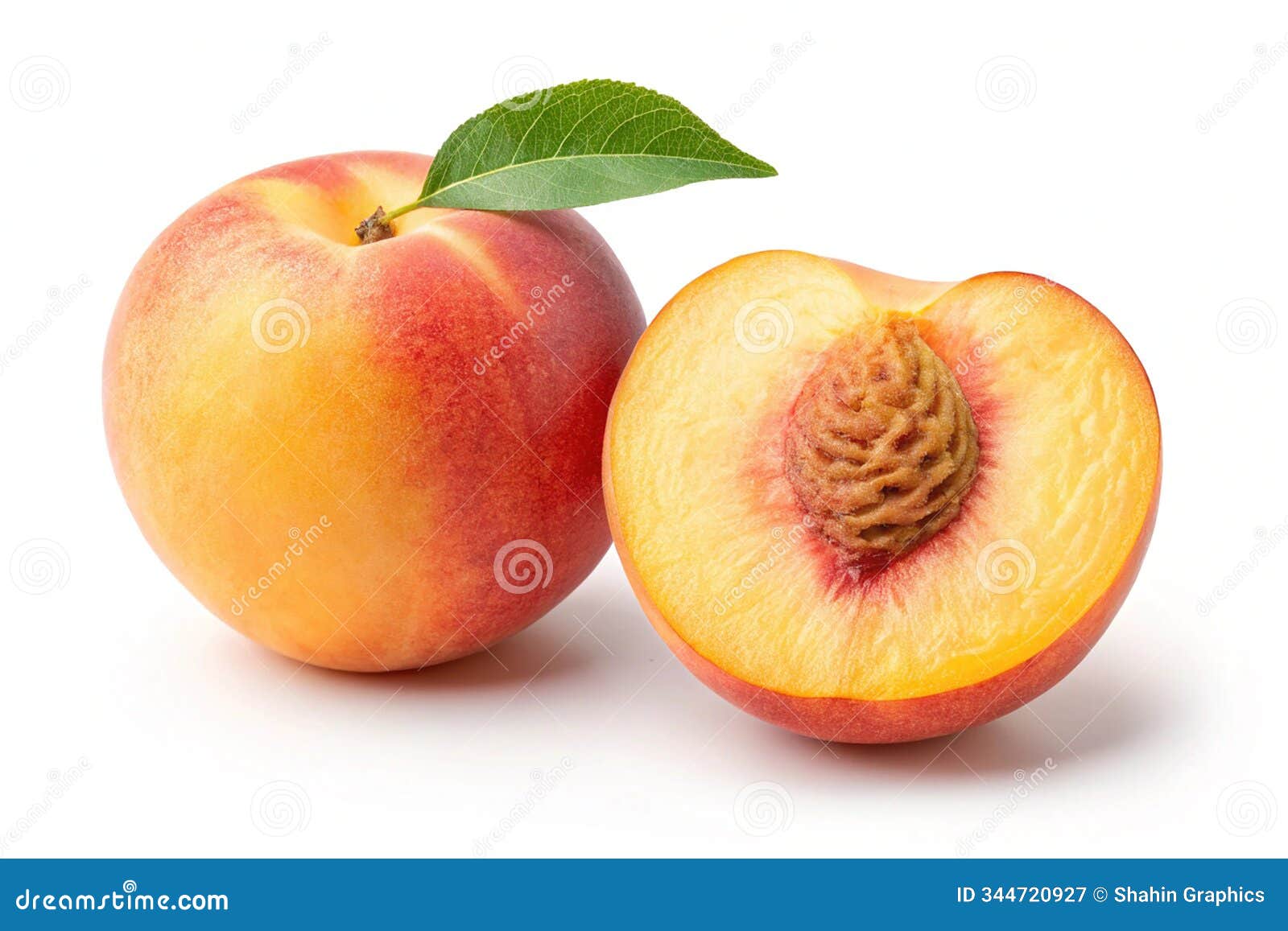 Peach. Whole and Half Fresh Peach Fruit Illustration Stock Illustration ...