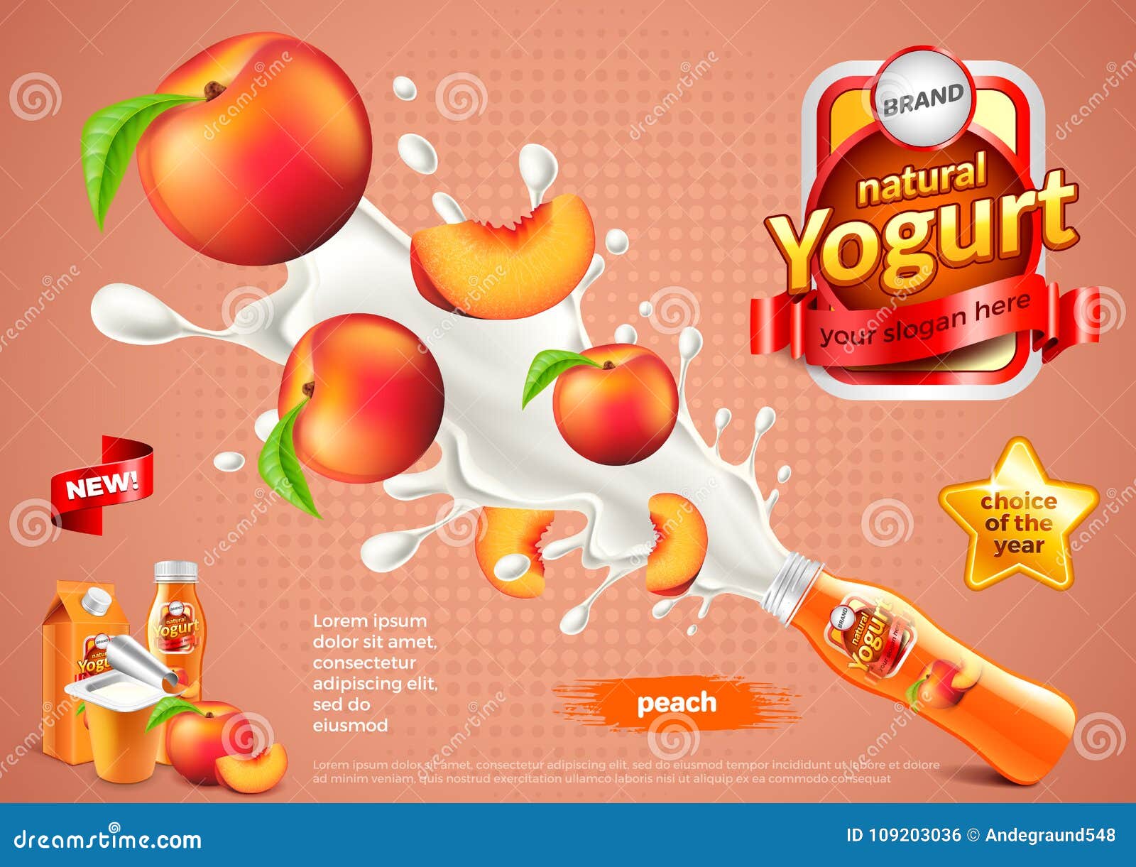 Peach Yogurt Ads. Bottle Explosion Vector Background Stock Vector ...