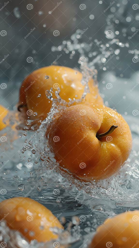 Peaches Fall in a Splash of Water. Stock Illustration - Illustration of ...