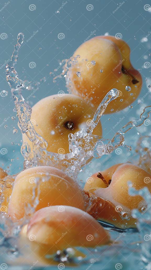 Peaches Fall in a Splash of Water. Stock Illustration - Illustration of ...