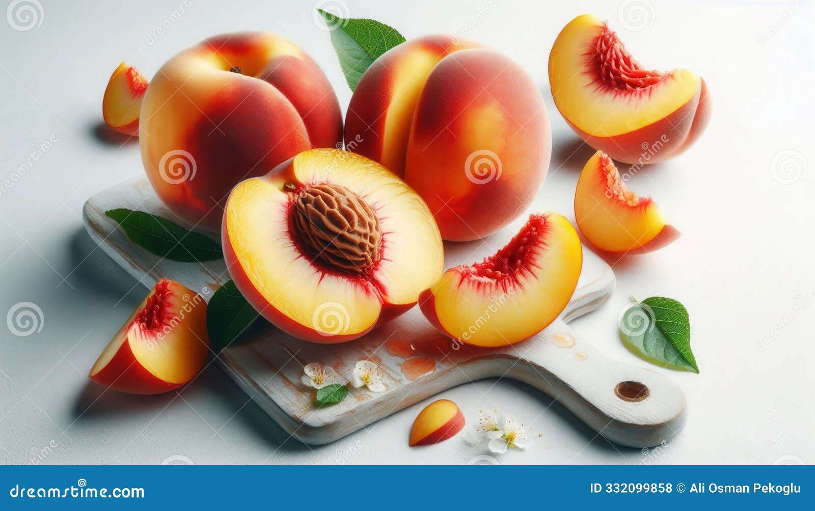 Peach Slices With Green Leaves Seamless Pattern Watercolor Illustration ...