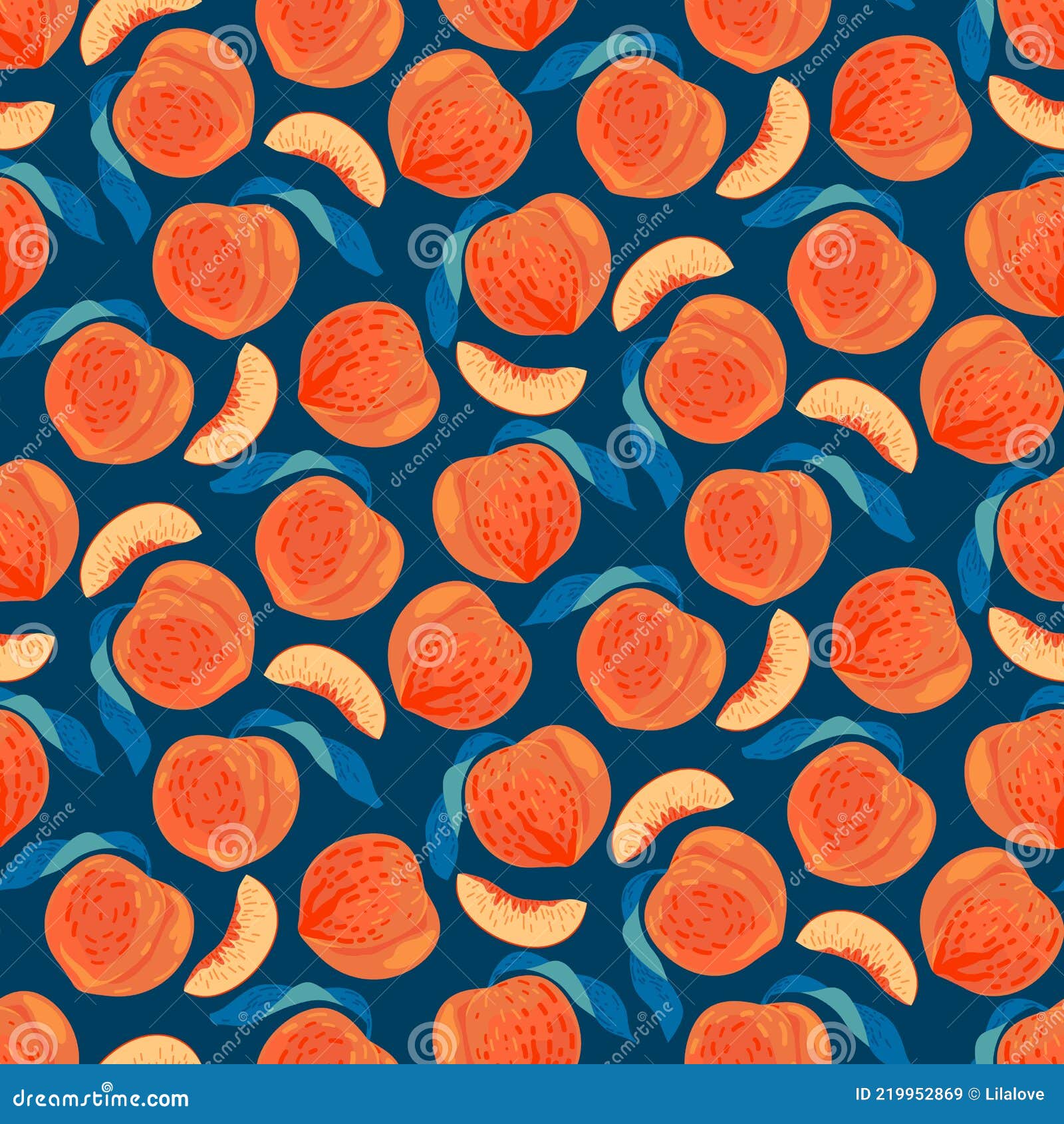 Peaches Seamless Pattern Design. Vector Tropical Juicy Fruit Background ...