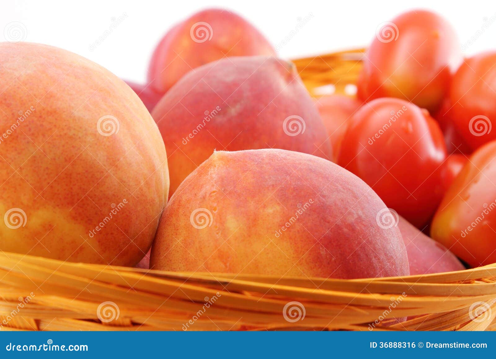 Peaches and Tomatoes Close-up Stock Photo - Image of natural, basket ...