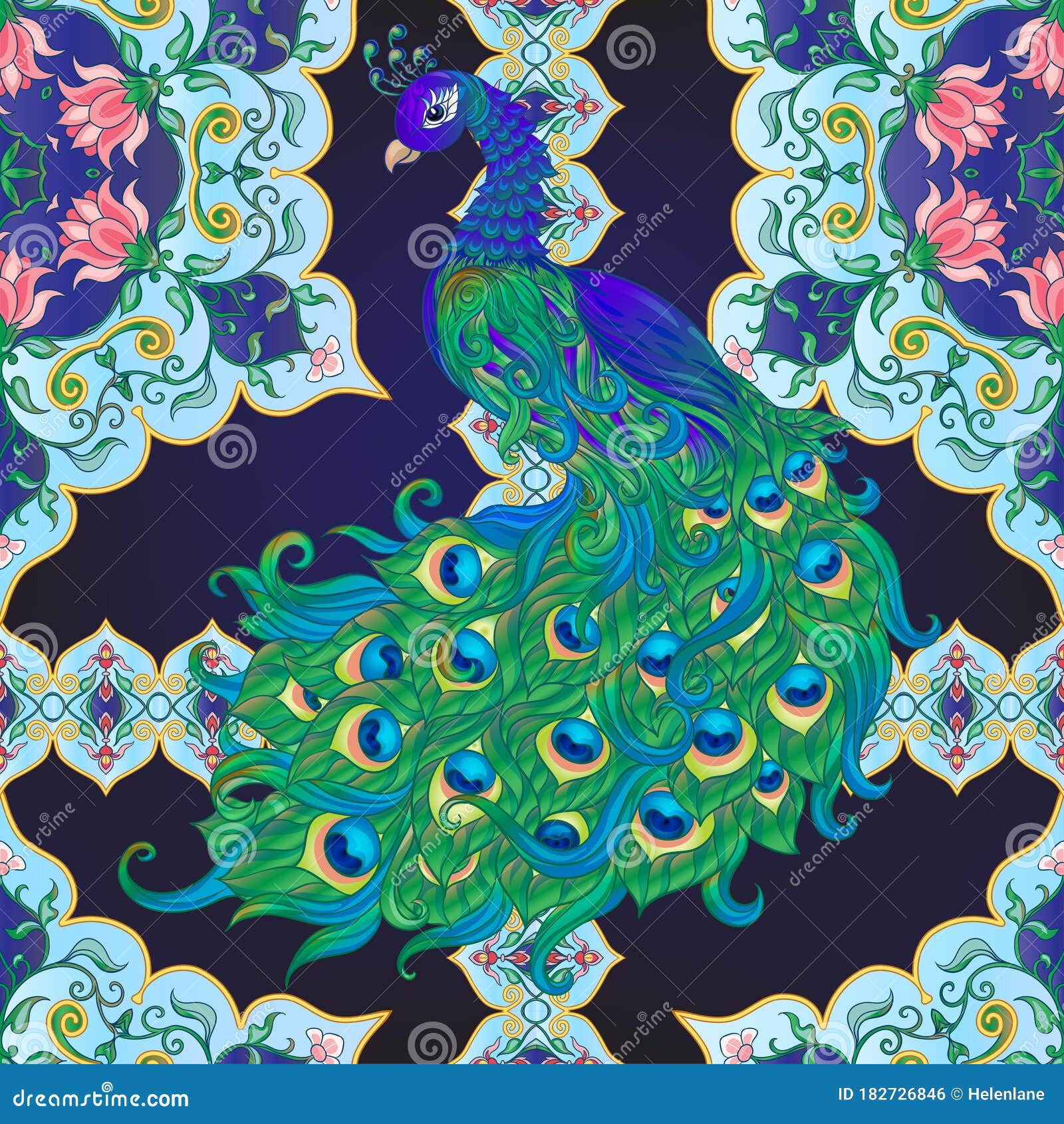 Peacock Bird Seamless Pattern Background Stock Vector Illustration